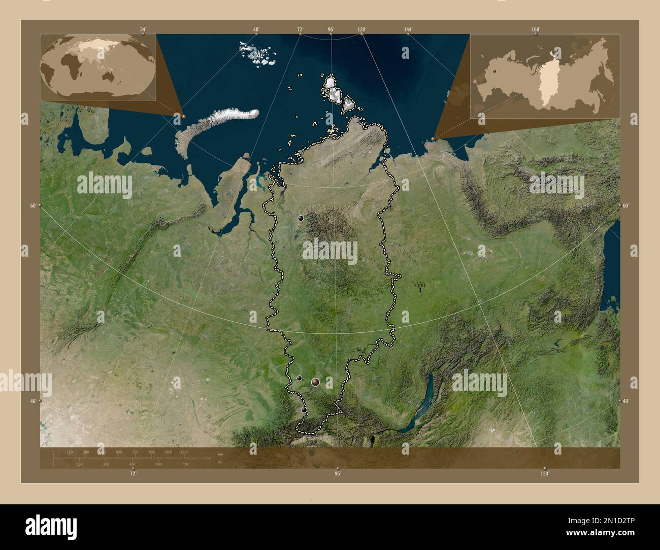 Krasnoyarsk, territory of Russia. Low resolution satellite map ...