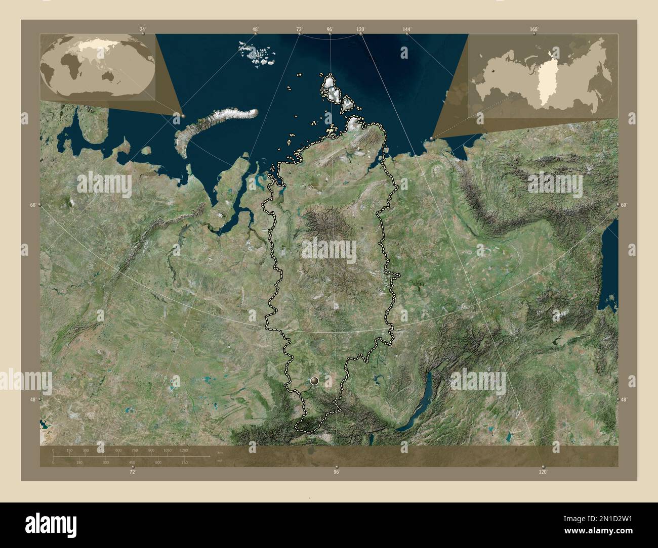 Krasnoyarsk, territory of Russia. High resolution satellite map. Corner ...