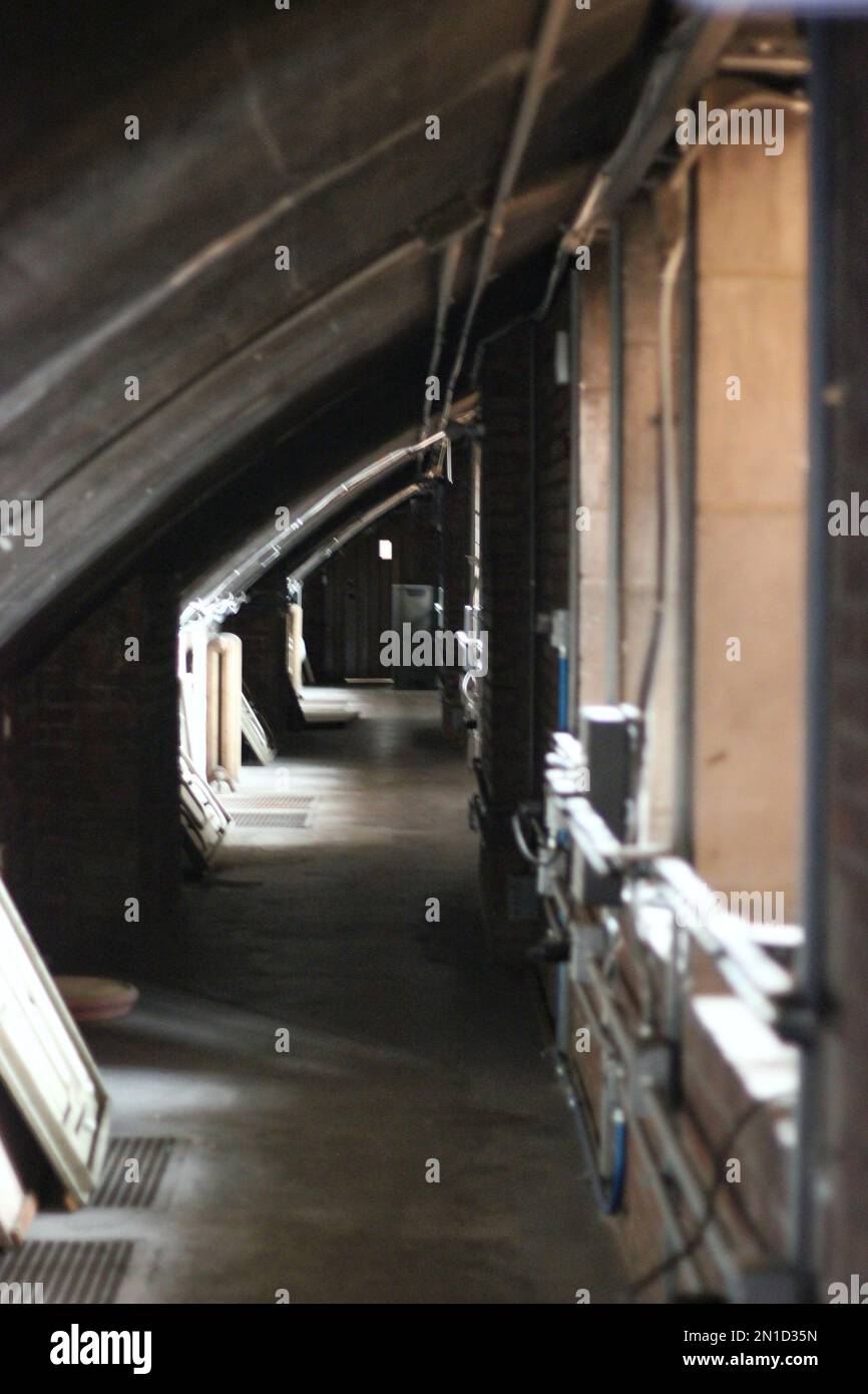 A hidden secret path thru the attic of an old medieval castle Stock ...