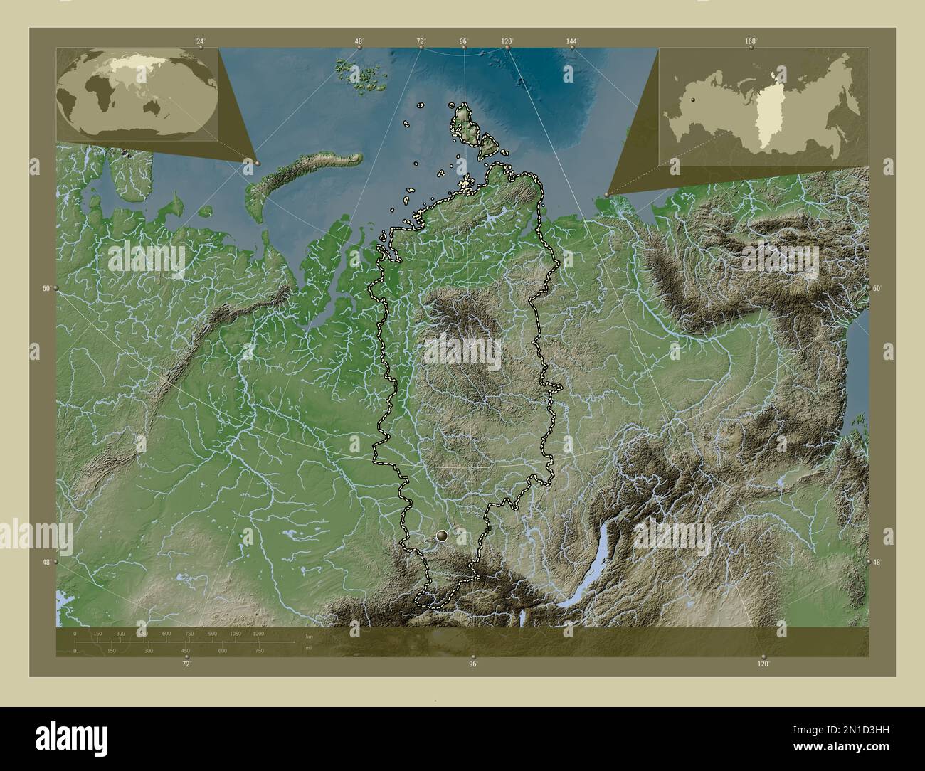 Krasnoyarsk, territory of Russia. Elevation map colored in wiki style ...