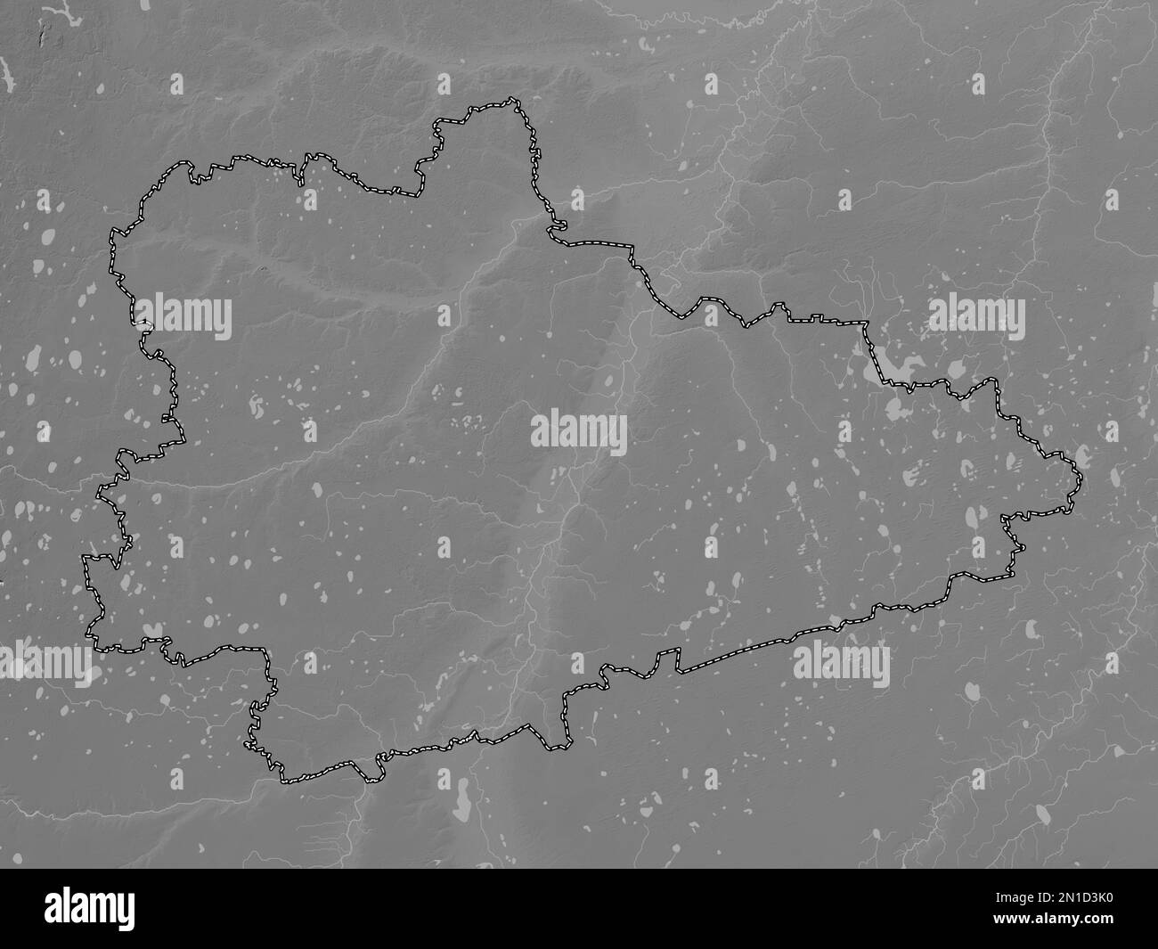 Kurgan, region of Russia. Grayscale elevation map with lakes and rivers ...