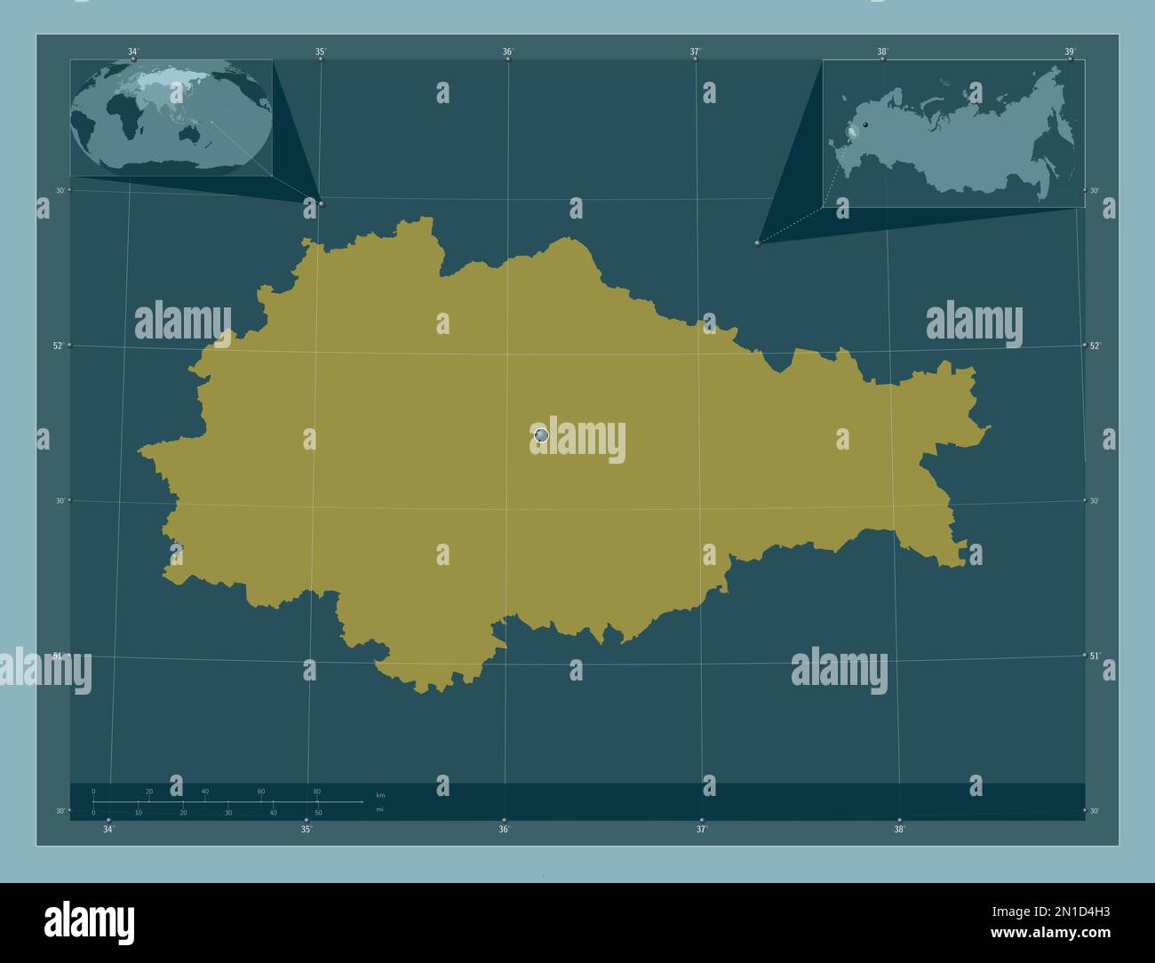 Kursk, region of Russia. Solid color shape. Corner auxiliary location ...