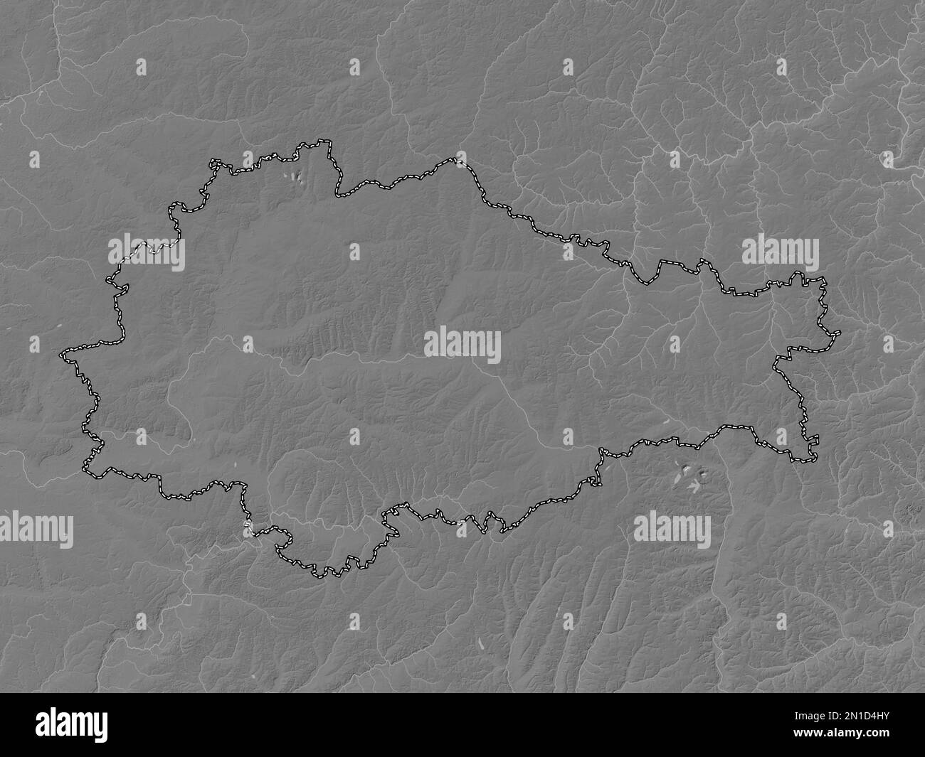 Kursk, region of Russia. Grayscale elevation map with lakes and rivers ...