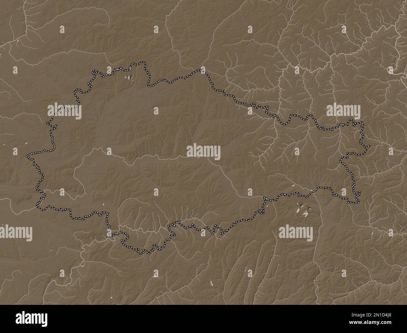 Kursk, region of Russia. Elevation map colored in sepia tones with ...