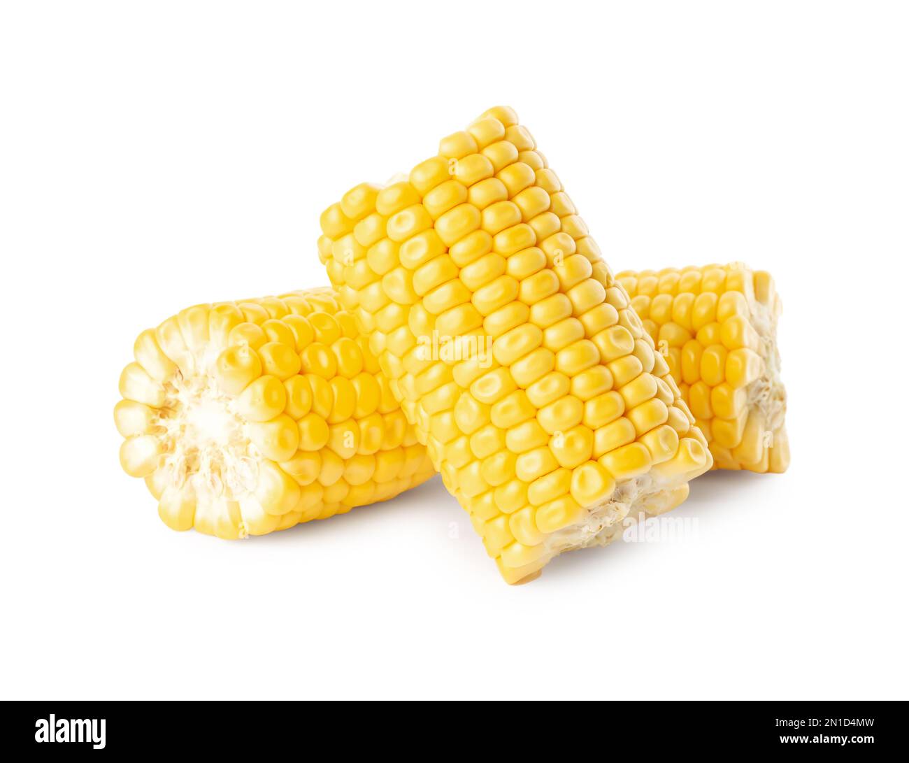 Pieces of ripe raw corn cobs on white background Stock Photo - Alamy