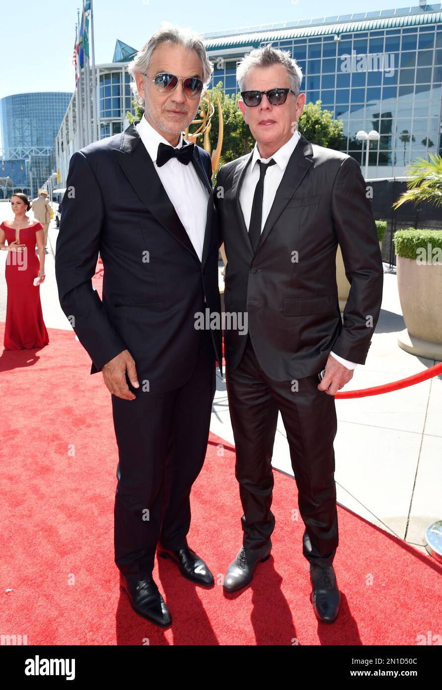 Andrea Bocelli, left, and David Foster arrive at the 67th Primetime ...