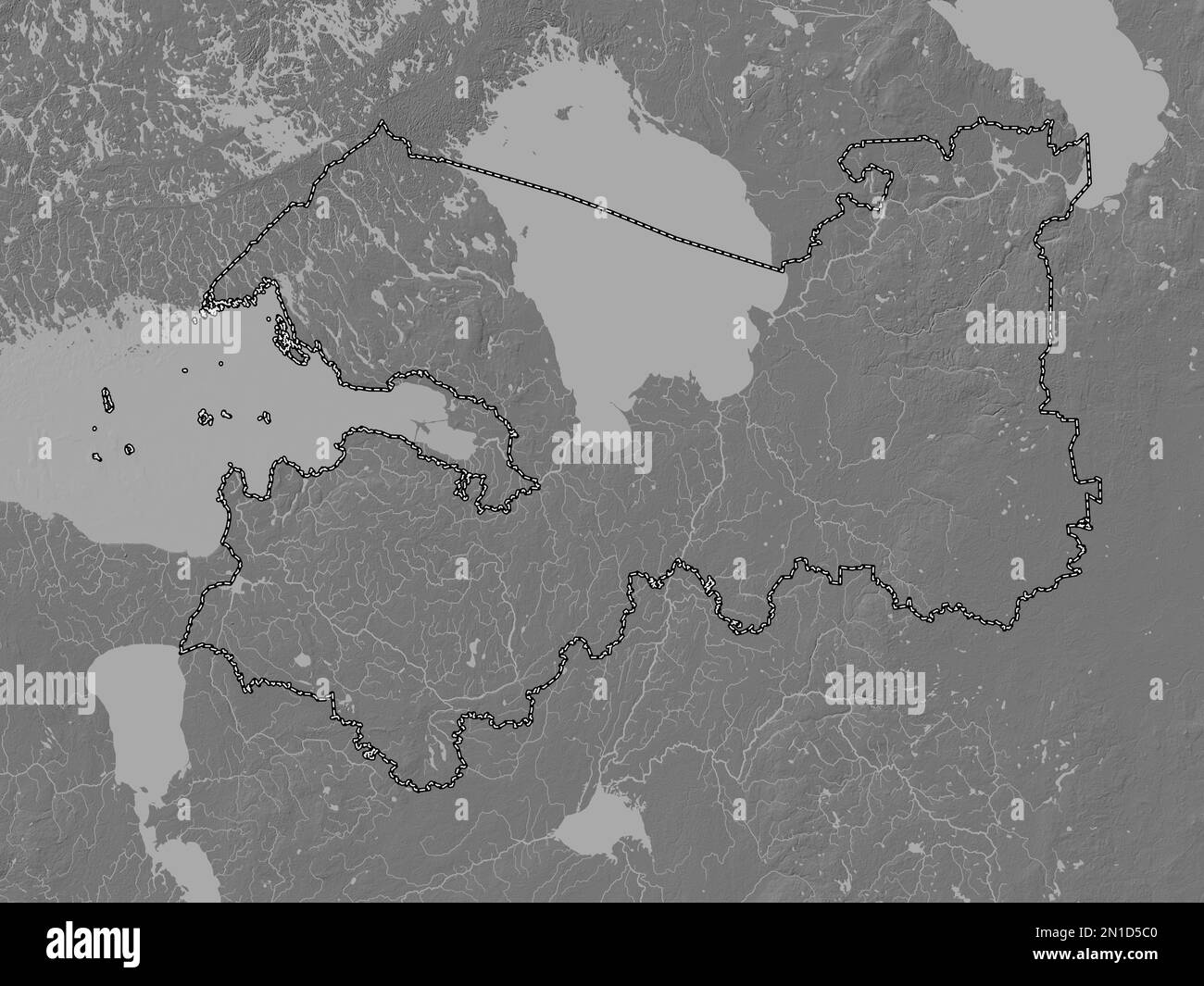 Leningrad, region of Russia. Bilevel elevation map with lakes and ...