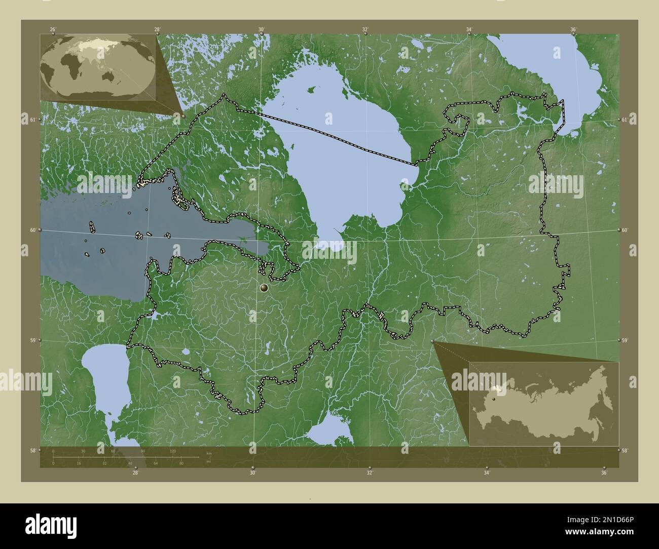 Leningrad, region of Russia. Elevation map colored in wiki style with ...