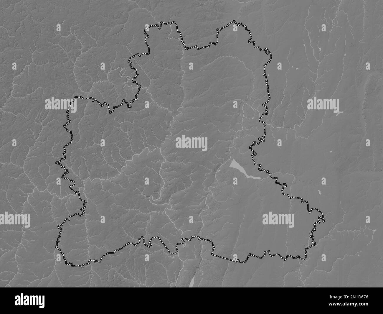 Lipetsk, region of Russia. Grayscale elevation map with lakes and ...