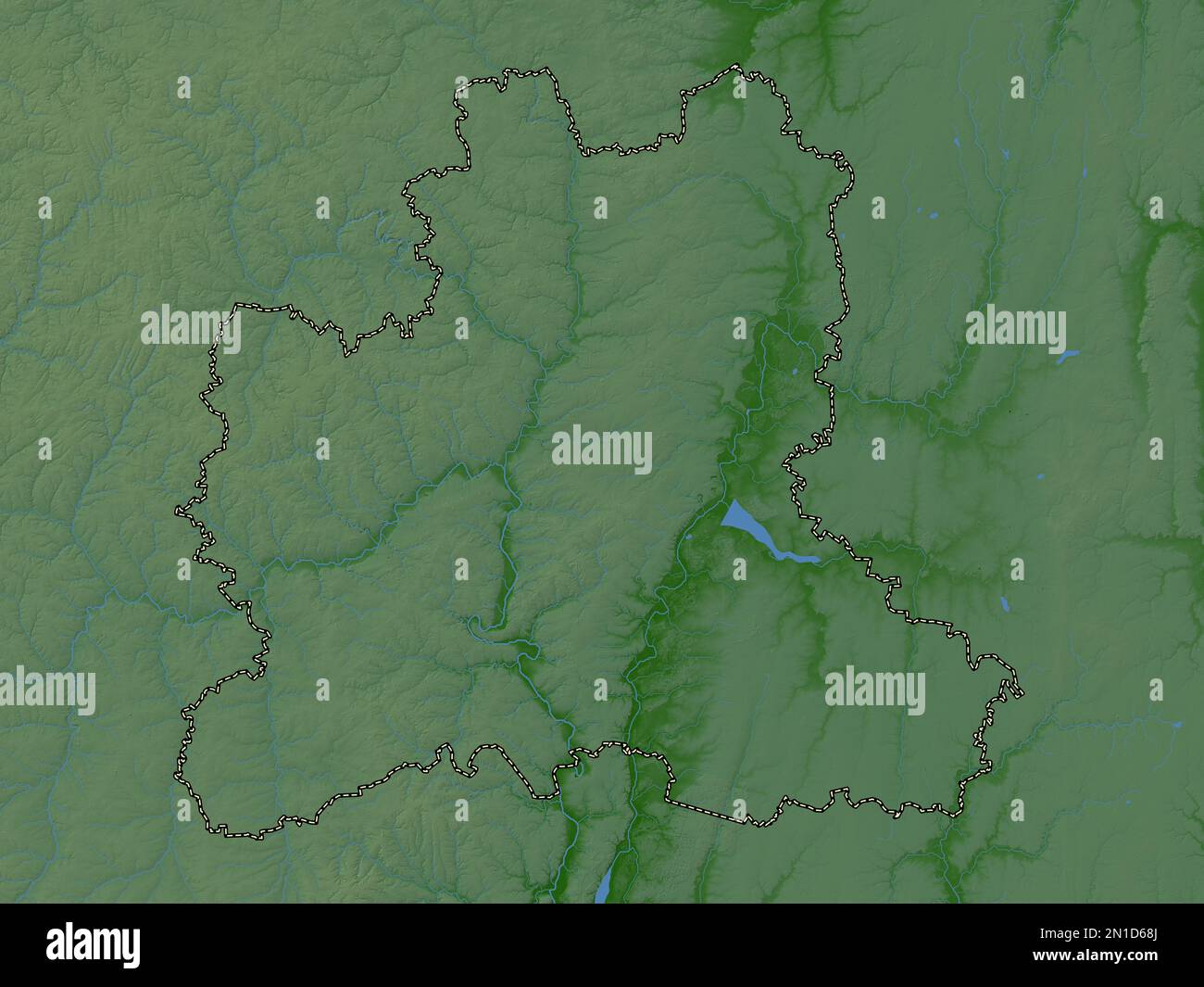 Lipetsk, region of Russia. Colored elevation map with lakes and rivers ...