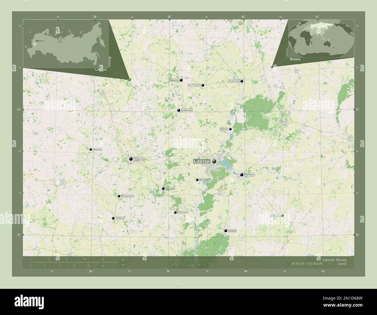 Lipetsk, region of Russia. Open Street Map. Locations and names of ...