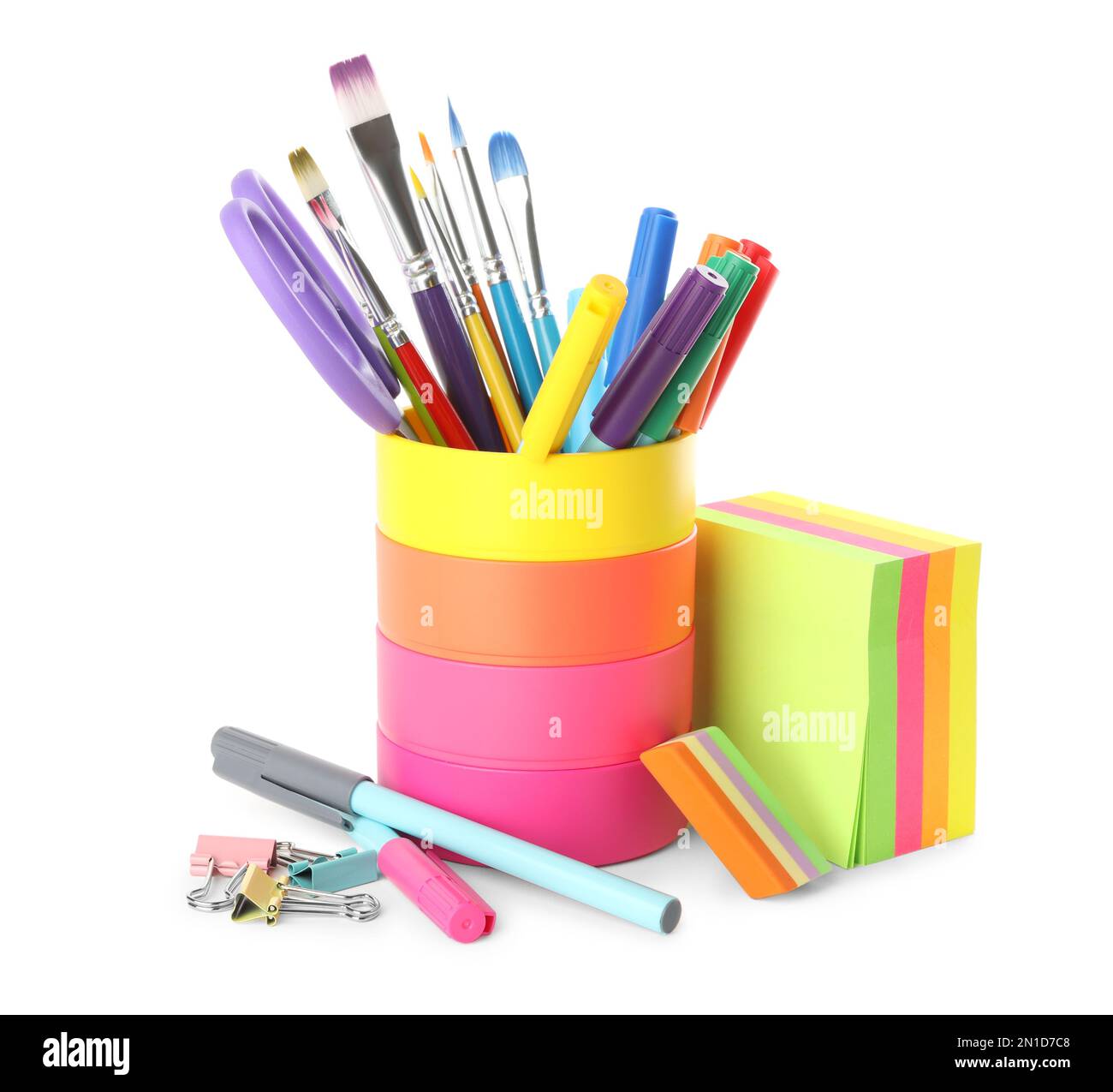 Set of different school stationery on white background Stock Photo - Alamy