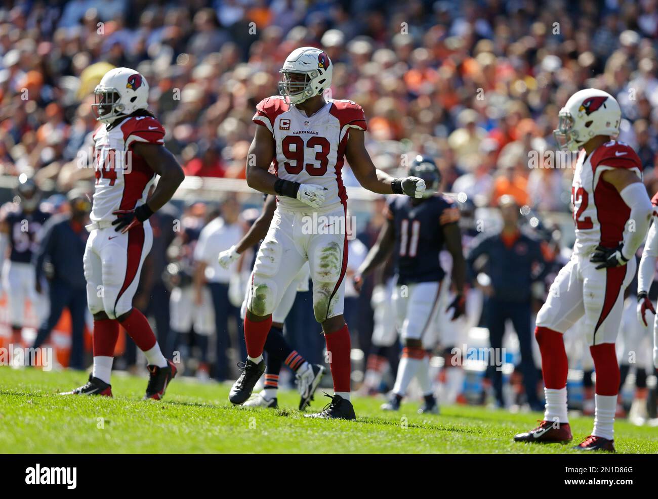Arizona Cardinals defensive end Calais Campbell (93) reacts to a play ...