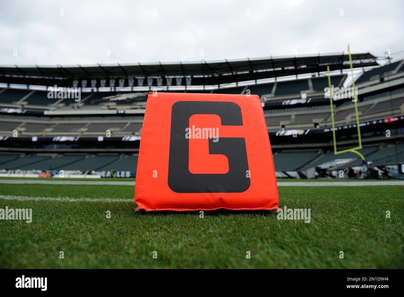 Goal markers are seen before an NFL football game between the ...