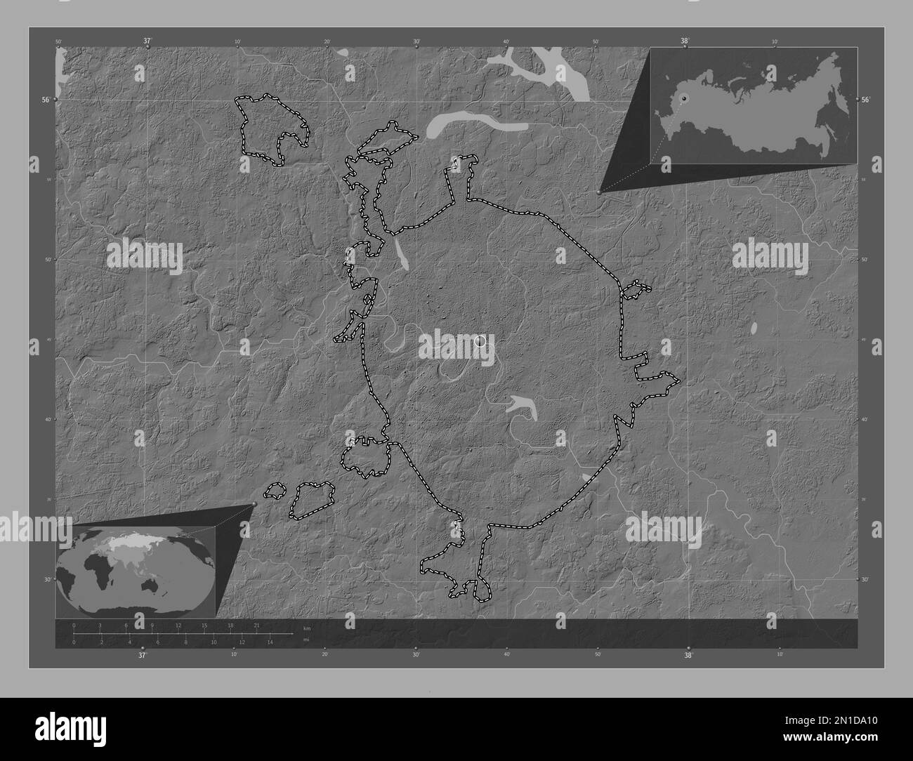 Moscow City, region of Russia. Bilevel elevation map with lakes and ...