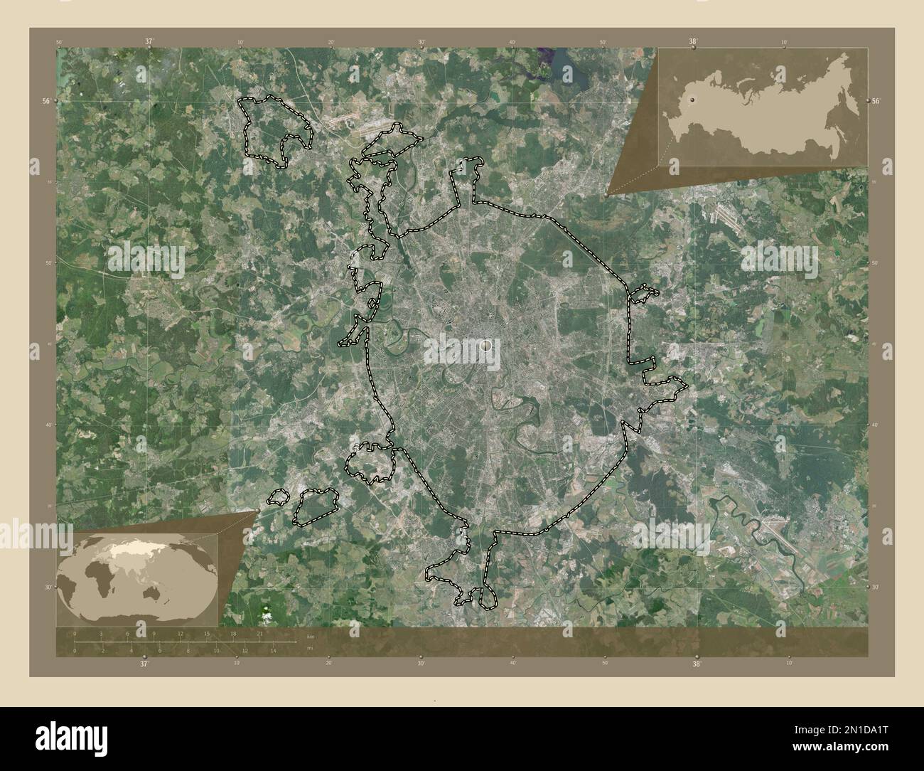 Moscow City, region of Russia. High resolution satellite map. Corner ...