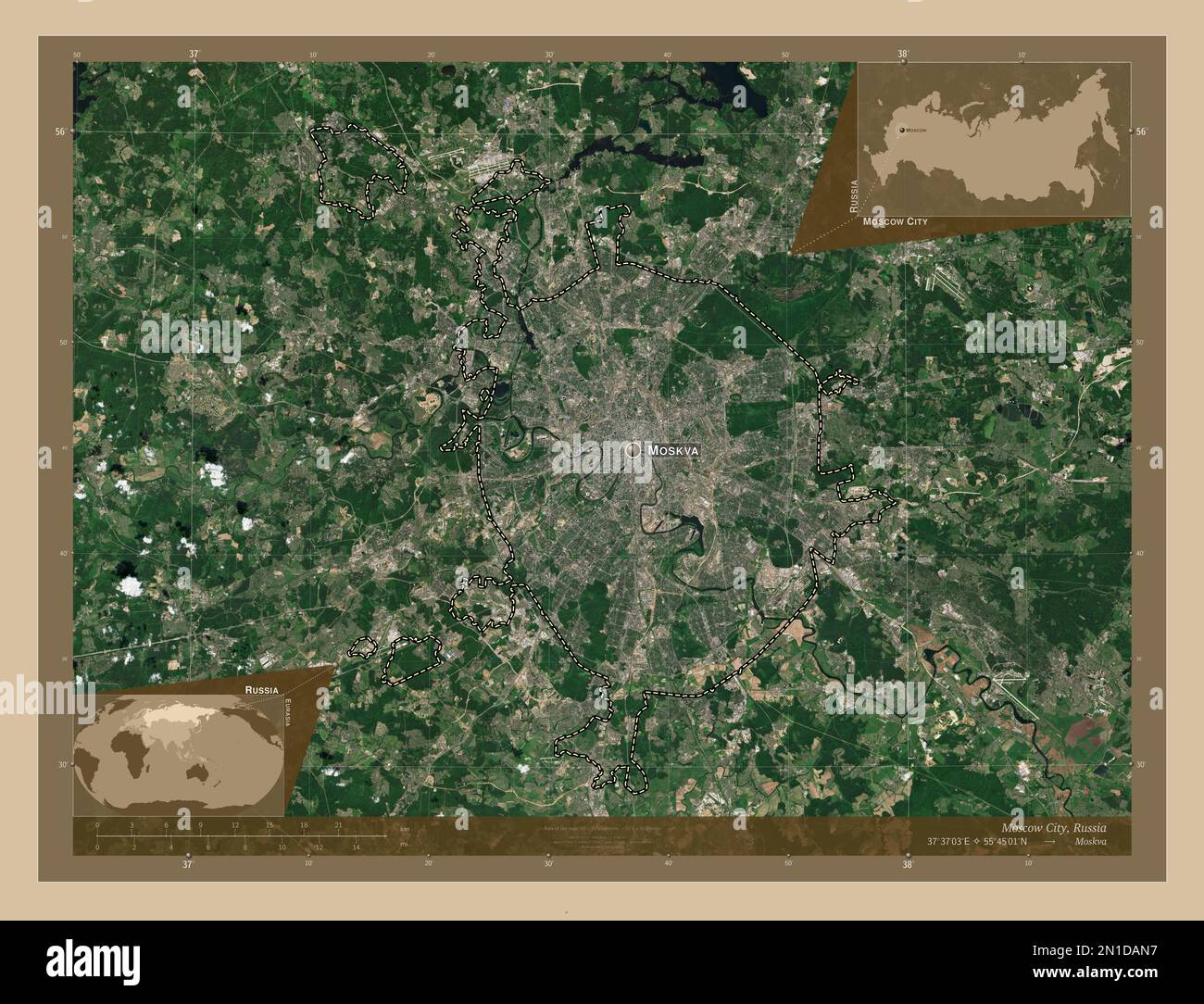 Moscow City, region of Russia. Low resolution satellite map. Locations ...