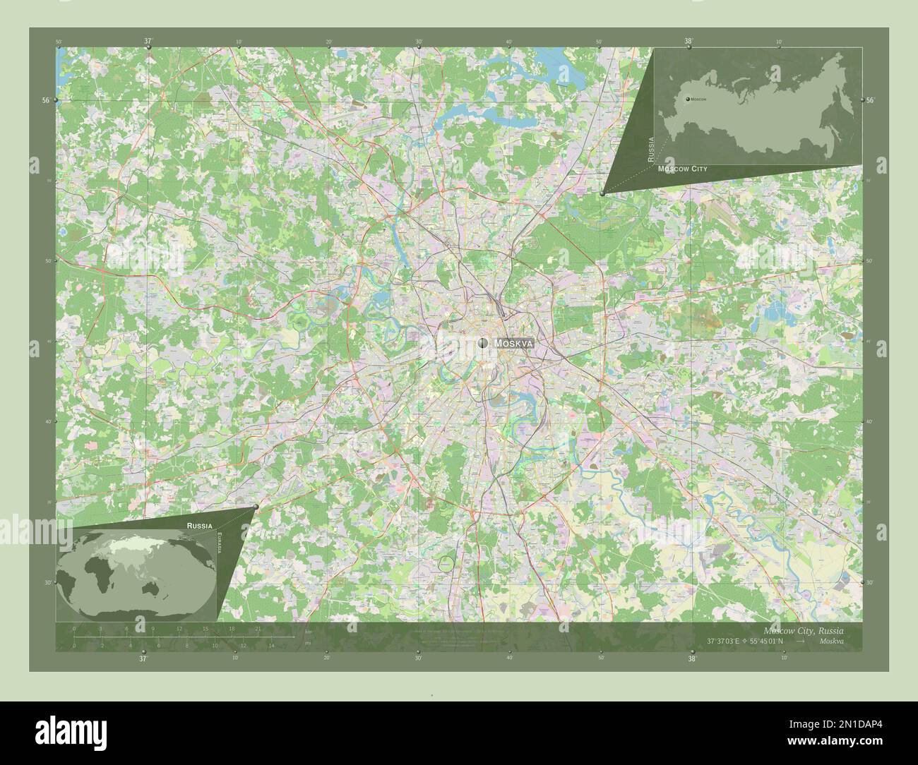 Moscow City, region of Russia. Open Street Map. Locations and names of ...