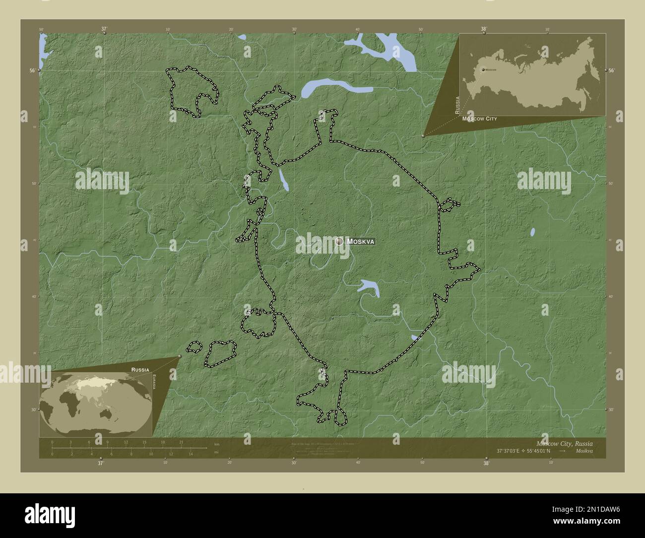 Moscow City, region of Russia. Elevation map colored in wiki style with ...