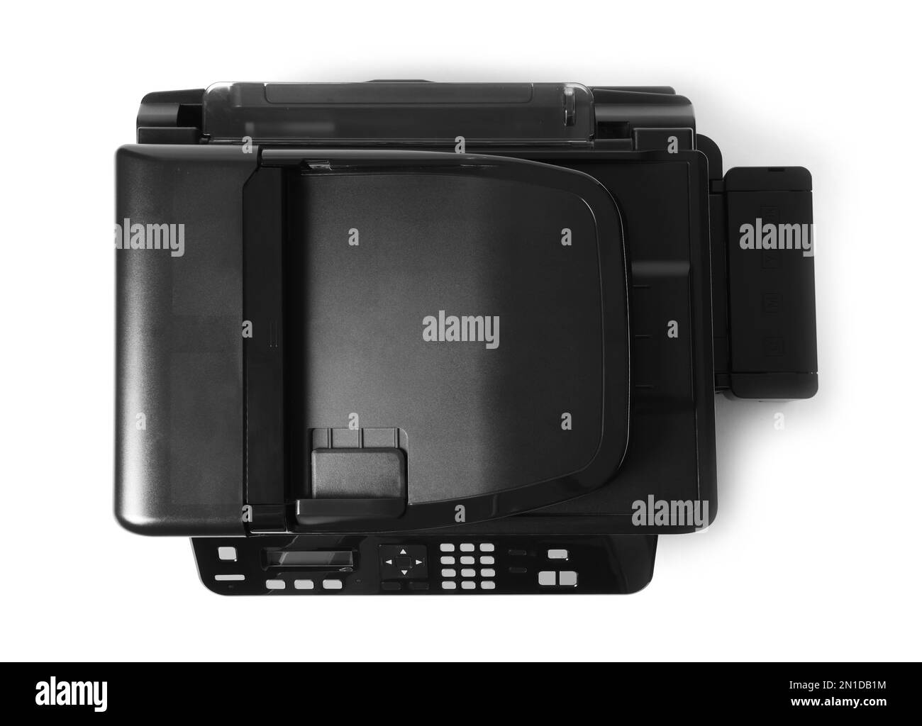 New modern printer isolated on white, top view Stock Photo - Alamy
