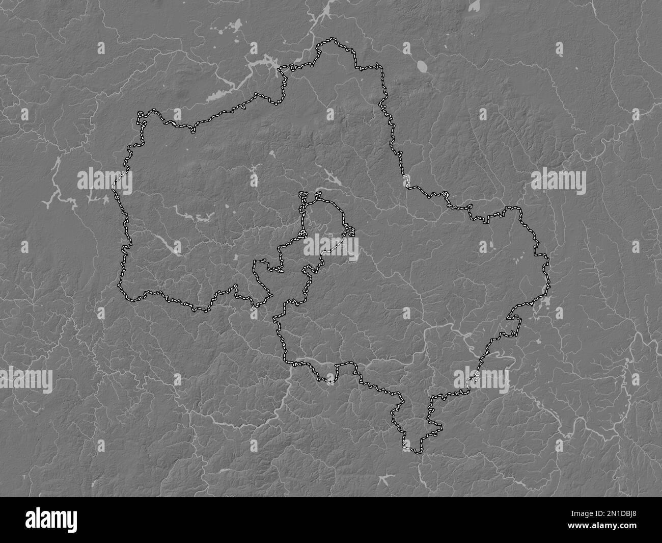 Moskva, region of Russia. Bilevel elevation map with lakes and rivers ...