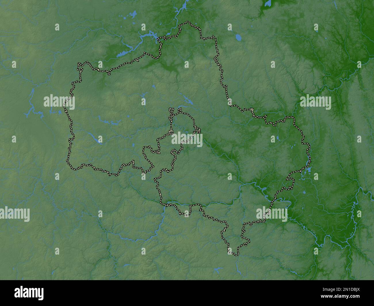 Moskva, region of Russia. Colored elevation map with lakes and rivers ...