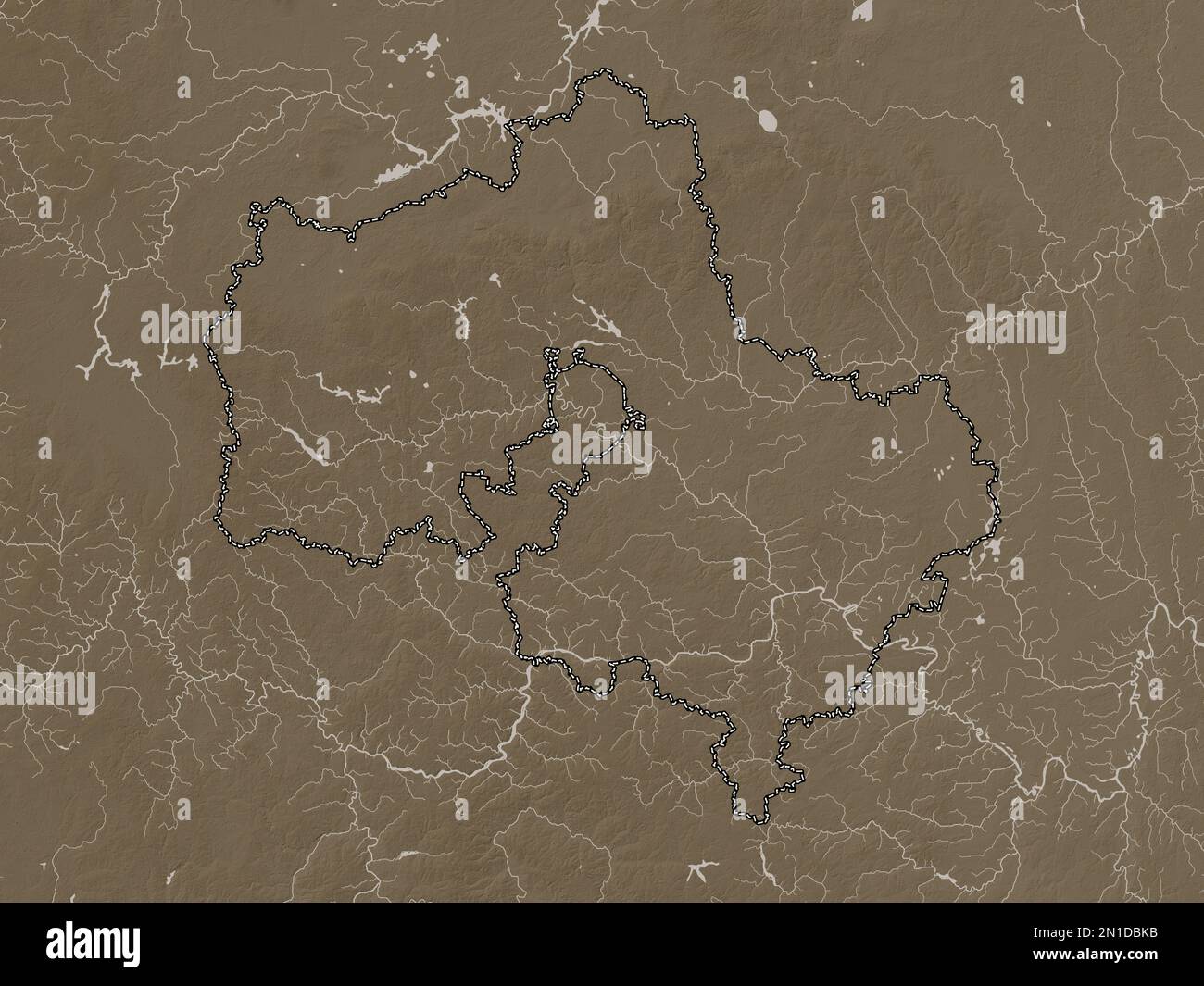 Moskva, region of Russia. Elevation map colored in sepia tones with ...