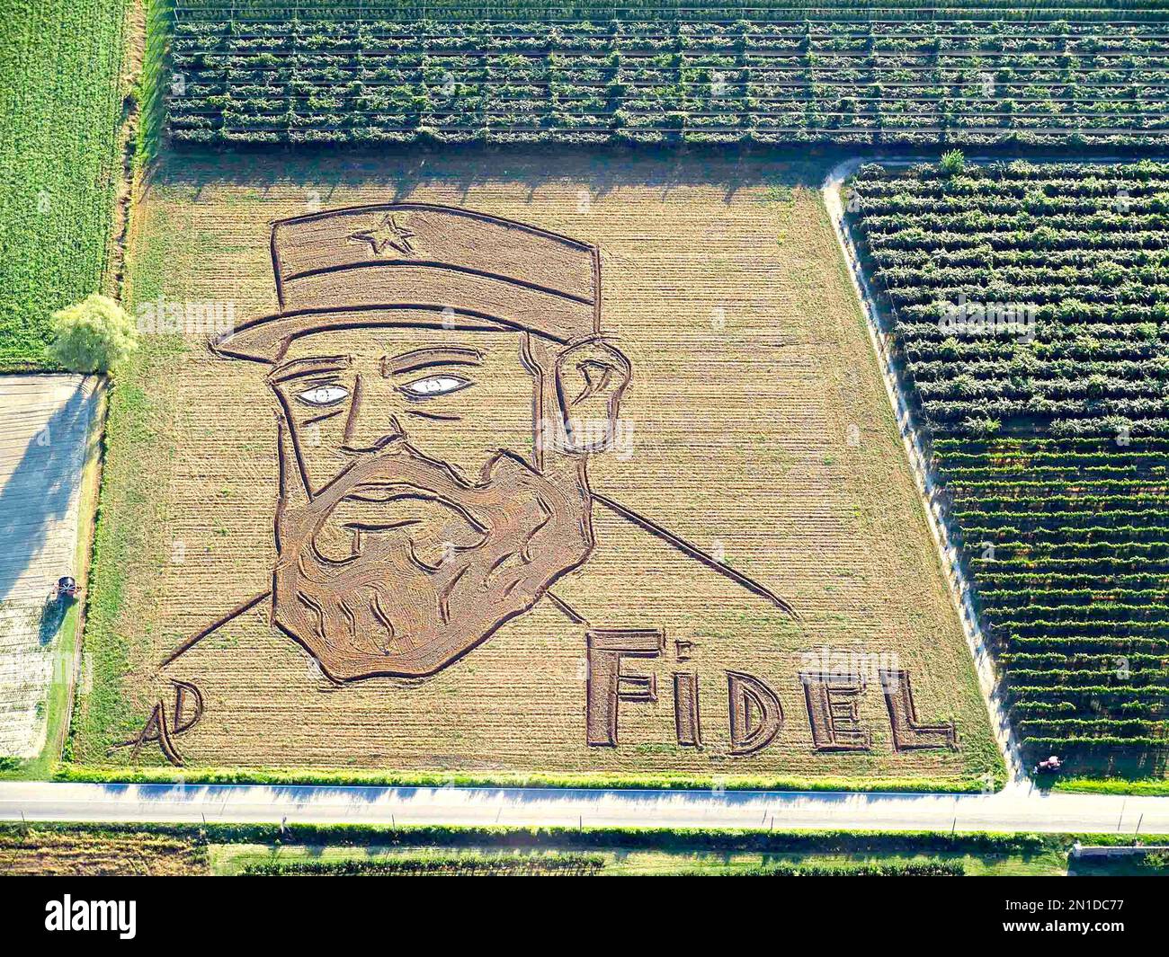 In this aerial photo, a giant portrait of former Cuban leader Fidel ...