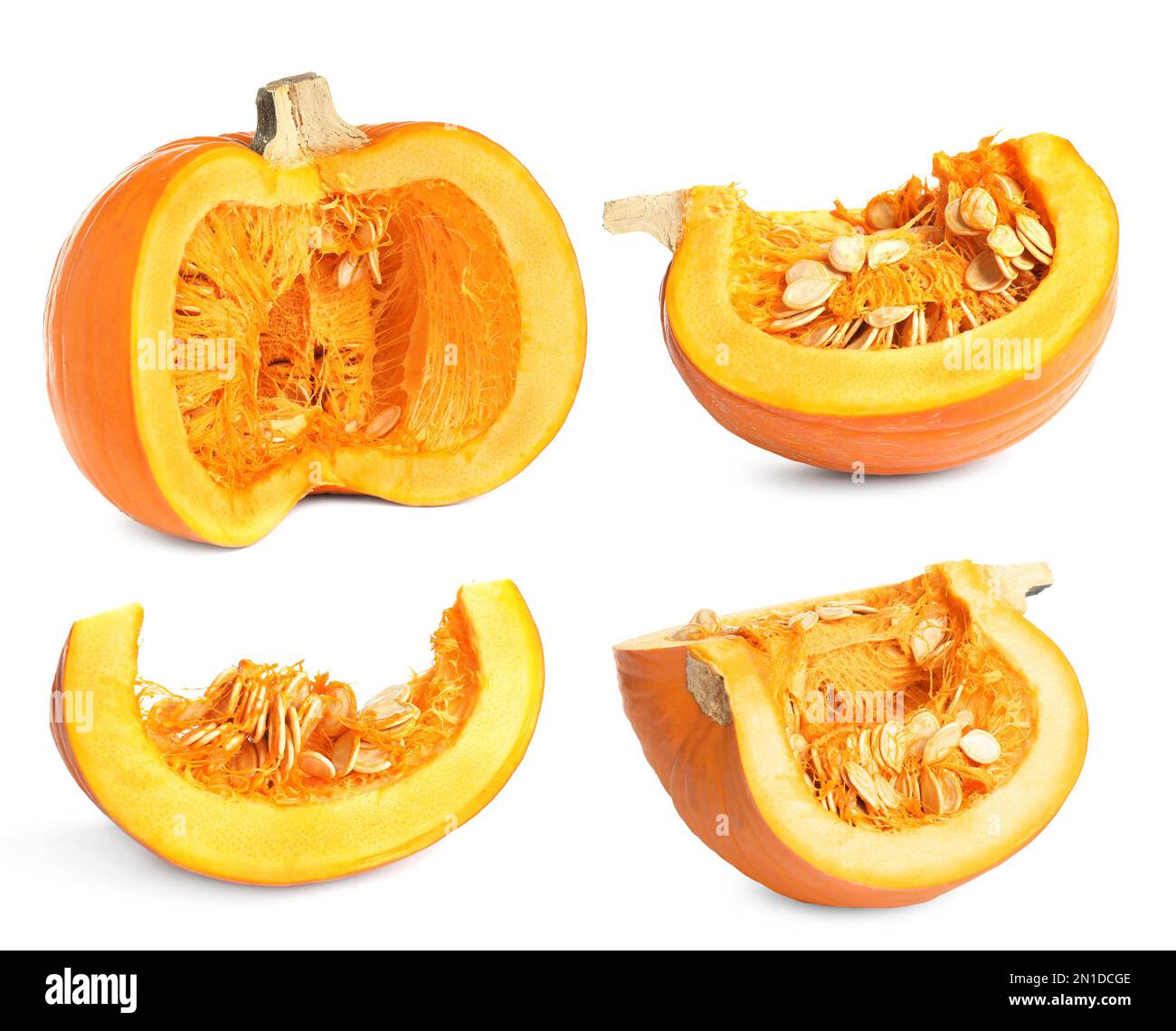 Set of cut fresh pumpkins on white background Stock Photo - Alamy