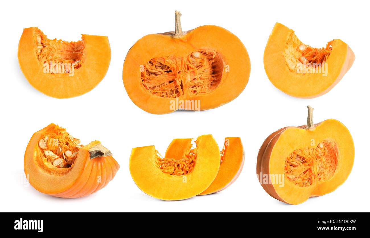 Set of pumpkin pieces on white background Stock Photo - Alamy