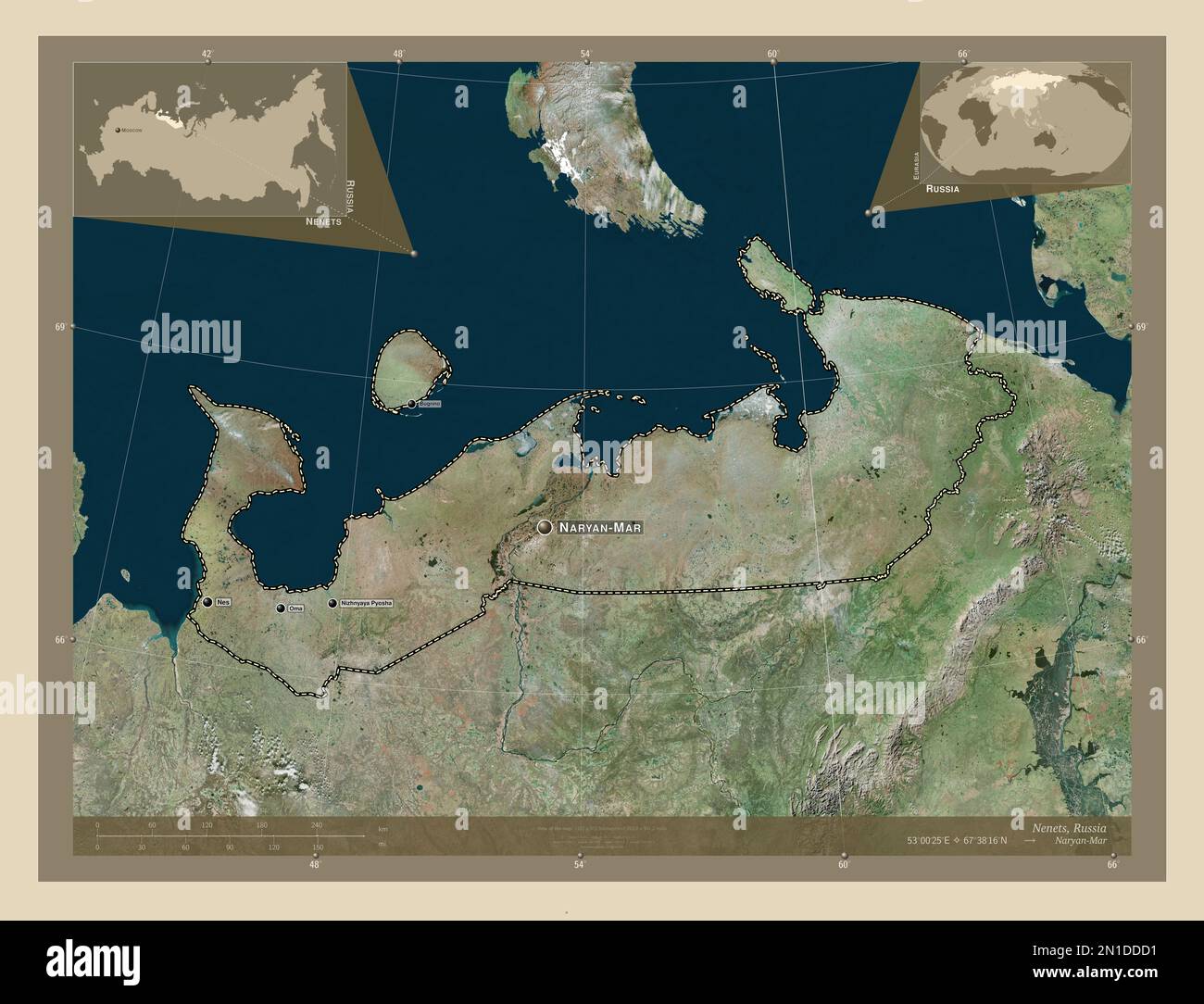 Nenets, autonomous province of Russia. High resolution satellite map ...