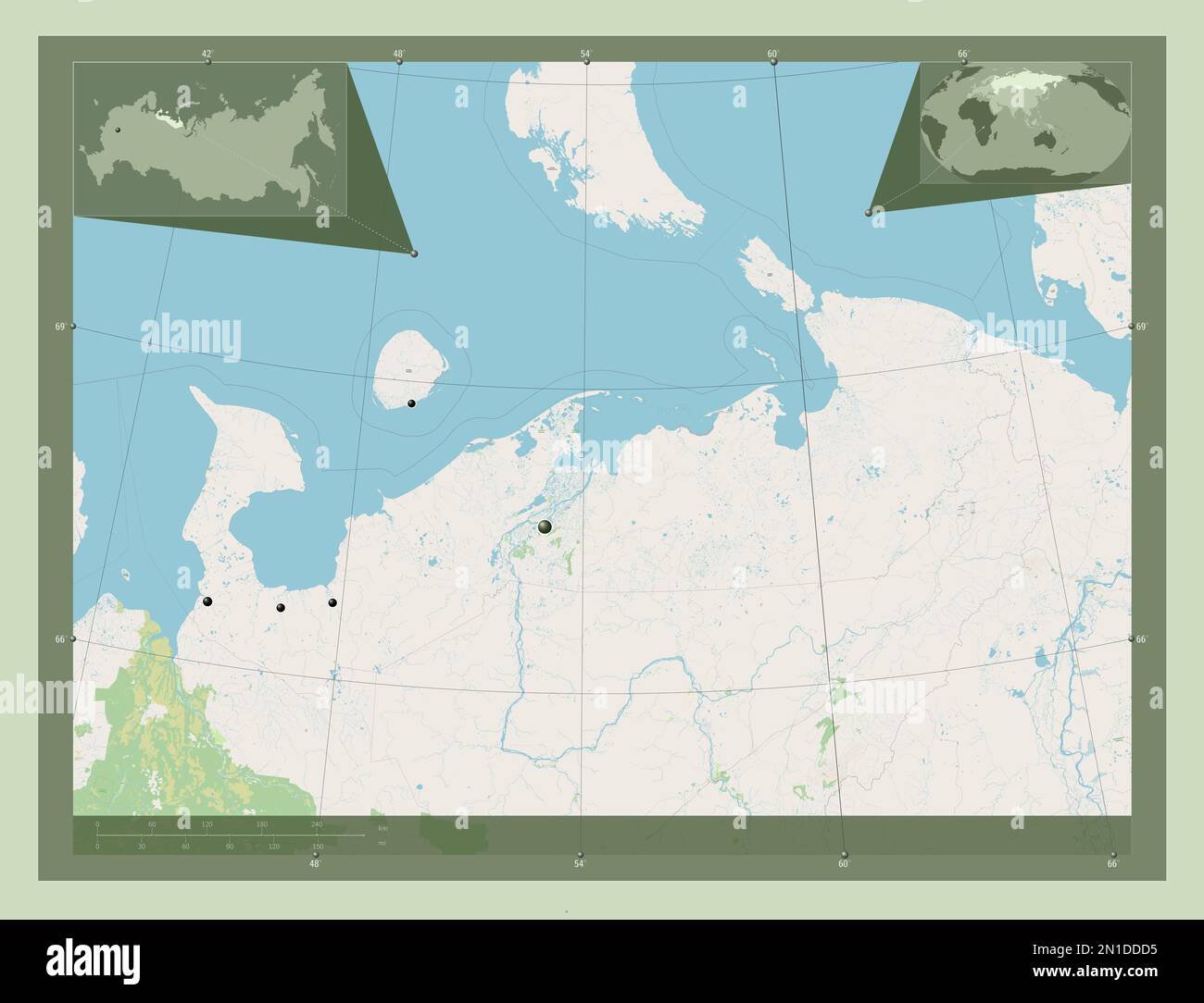 Nenets, autonomous province of Russia. Open Street Map. Locations of ...