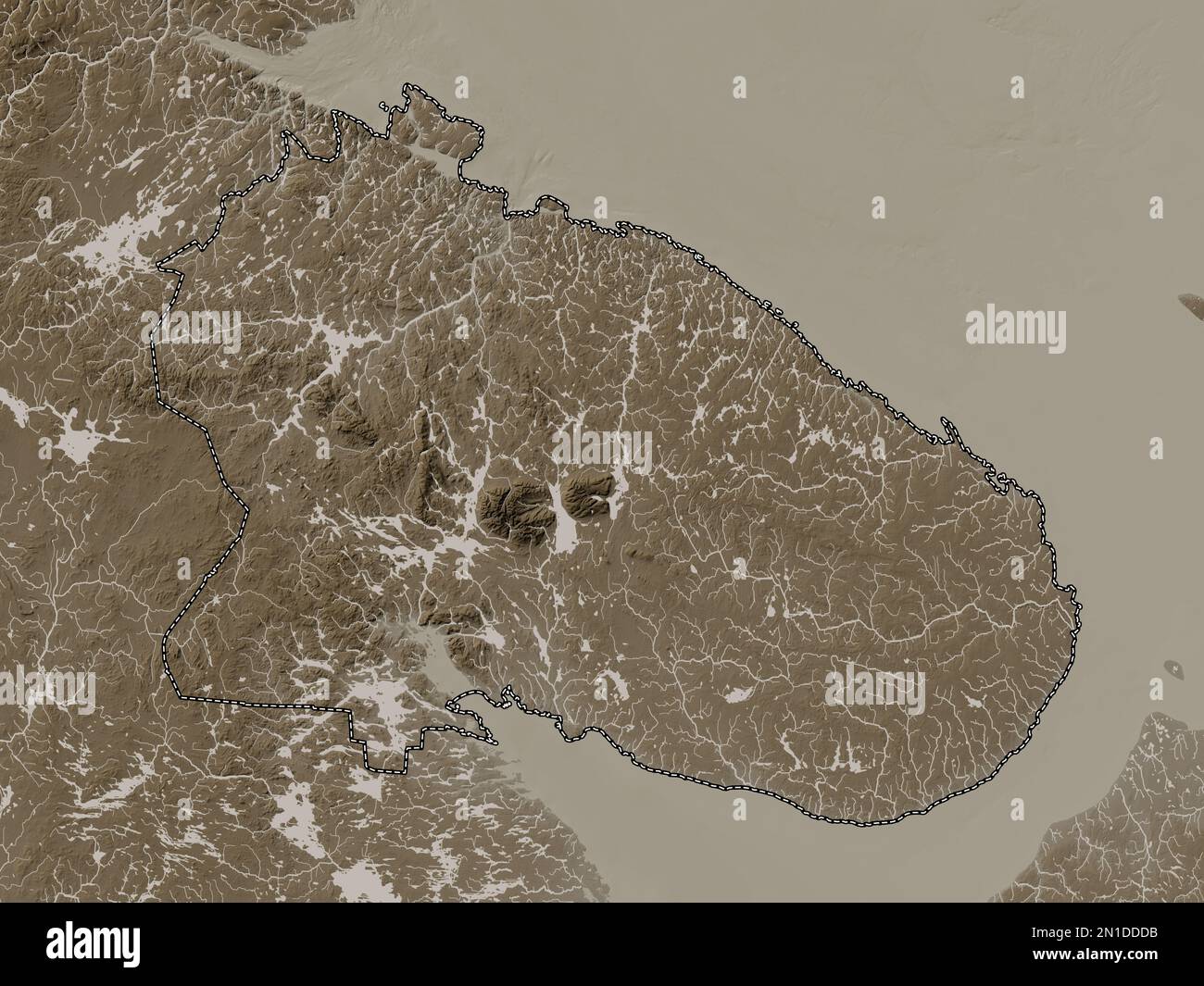 Murmansk, region of Russia. Elevation map colored in sepia tones with ...