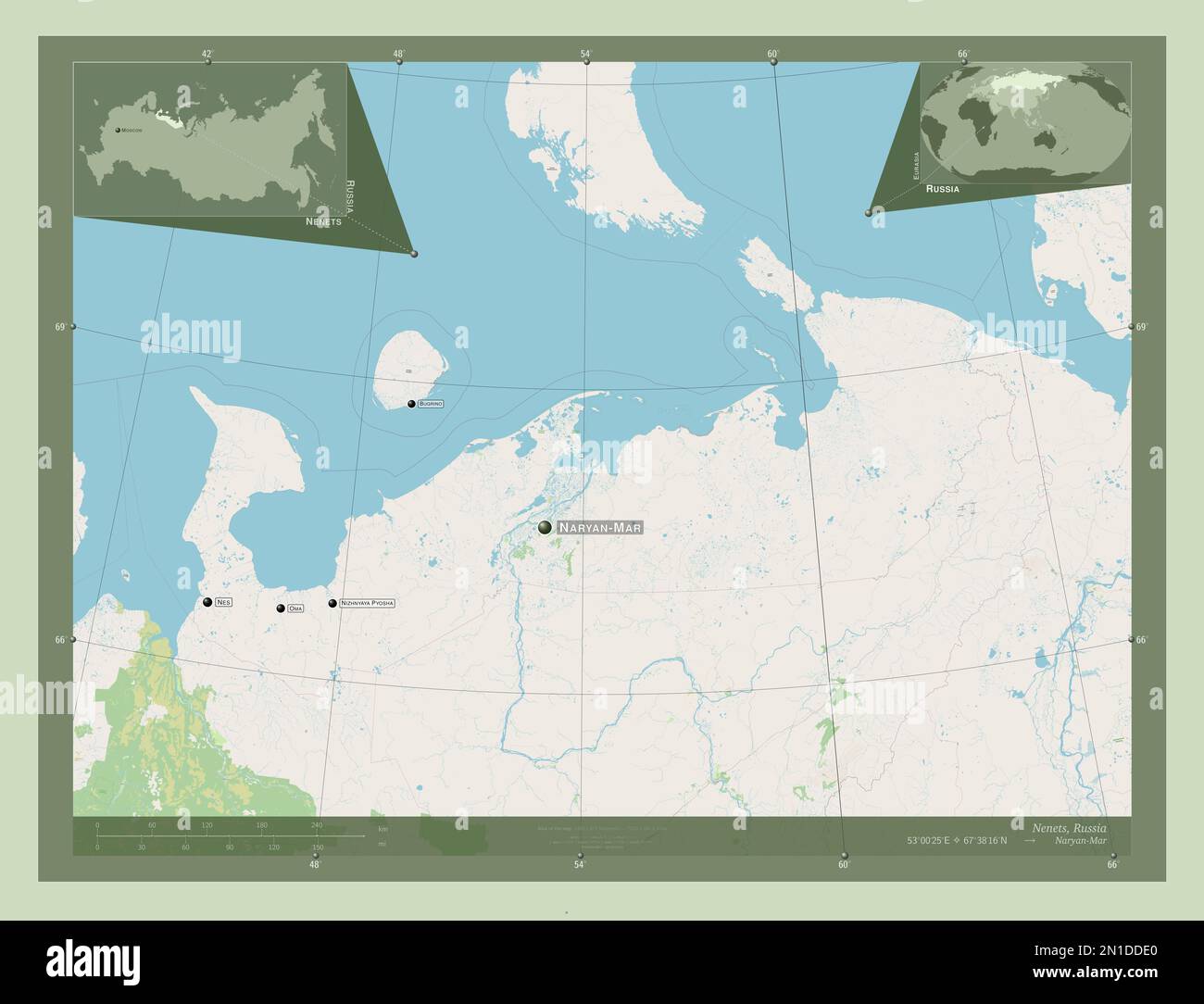 Nenets, autonomous province of Russia. Open Street Map. Locations and ...