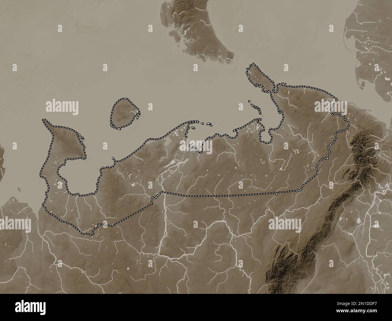 Nenets, autonomous province of Russia. Elevation map colored in sepia ...
