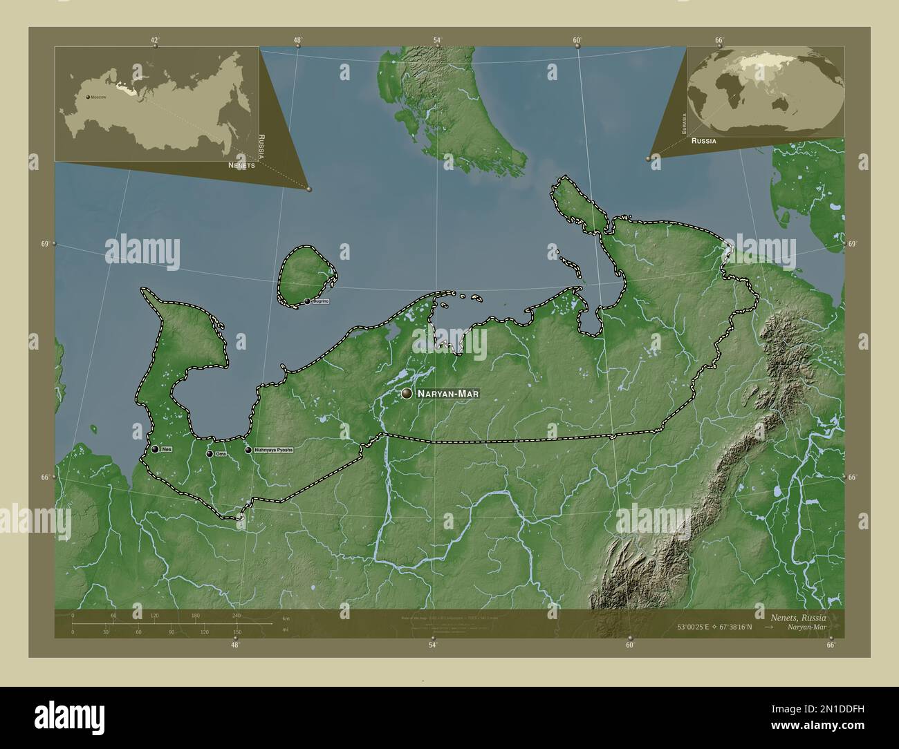 Nenets, autonomous province of Russia. Elevation map colored in wiki ...