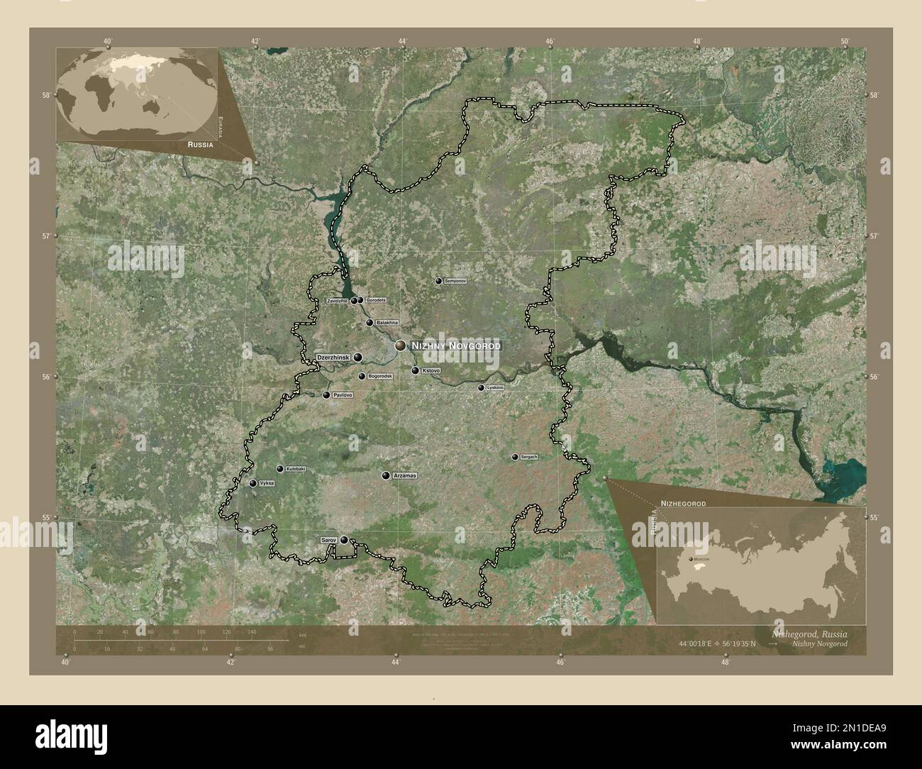 Nizhegorod, region of Russia. High resolution satellite map. Locations ...