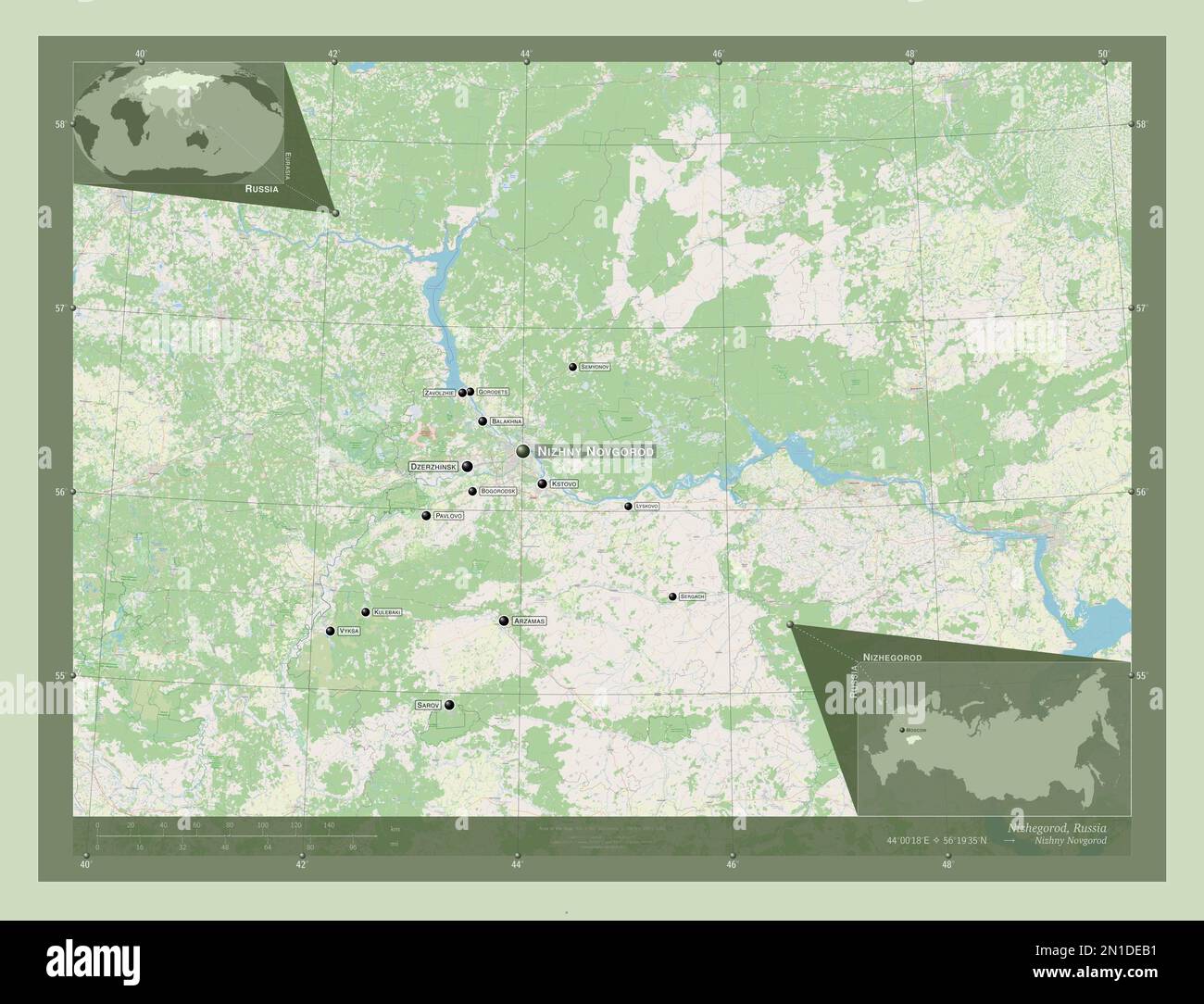 Nizhegorod, region of Russia. Open Street Map. Locations and names of ...