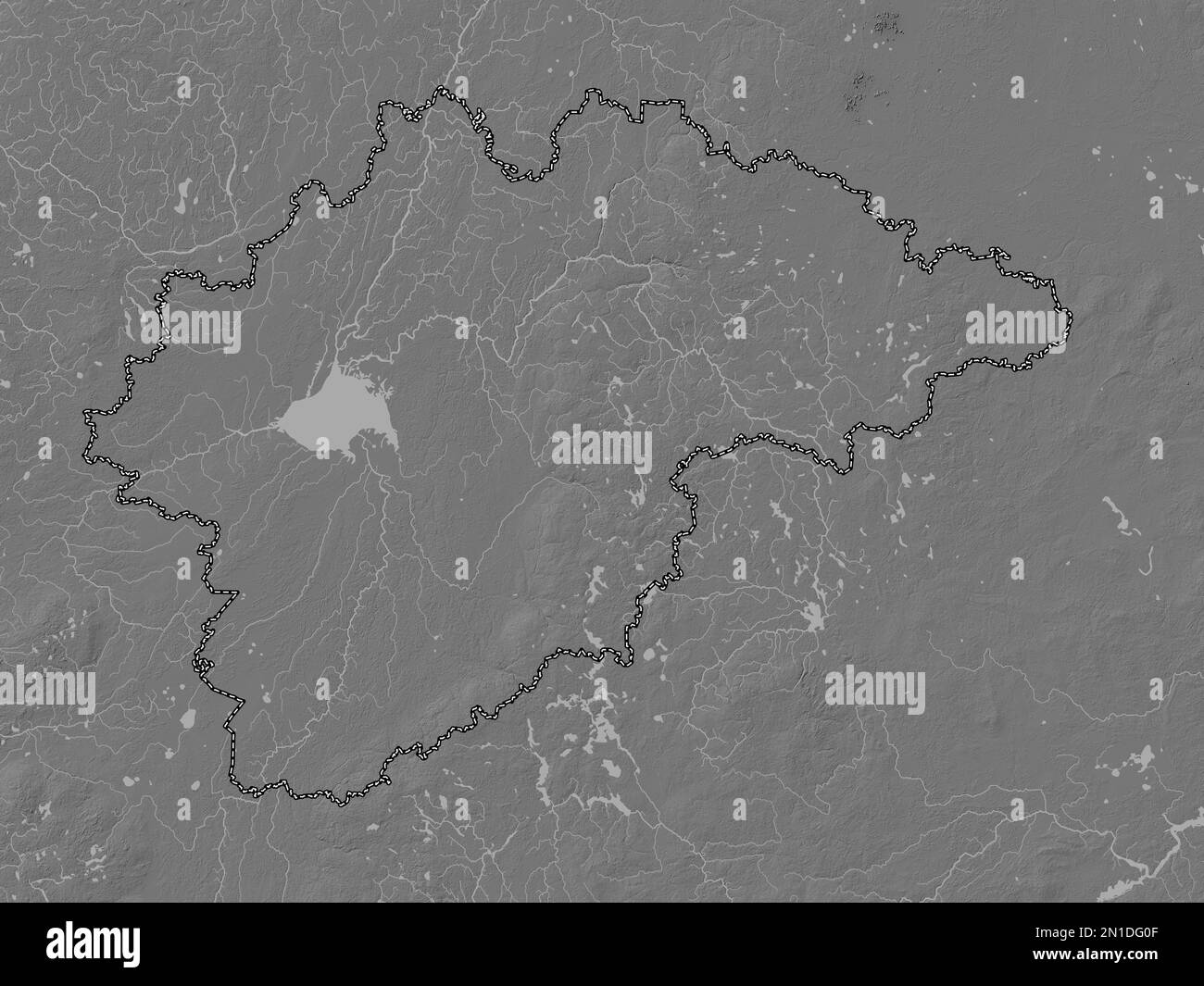 Novgorod, region of Russia. Bilevel elevation map with lakes and rivers ...