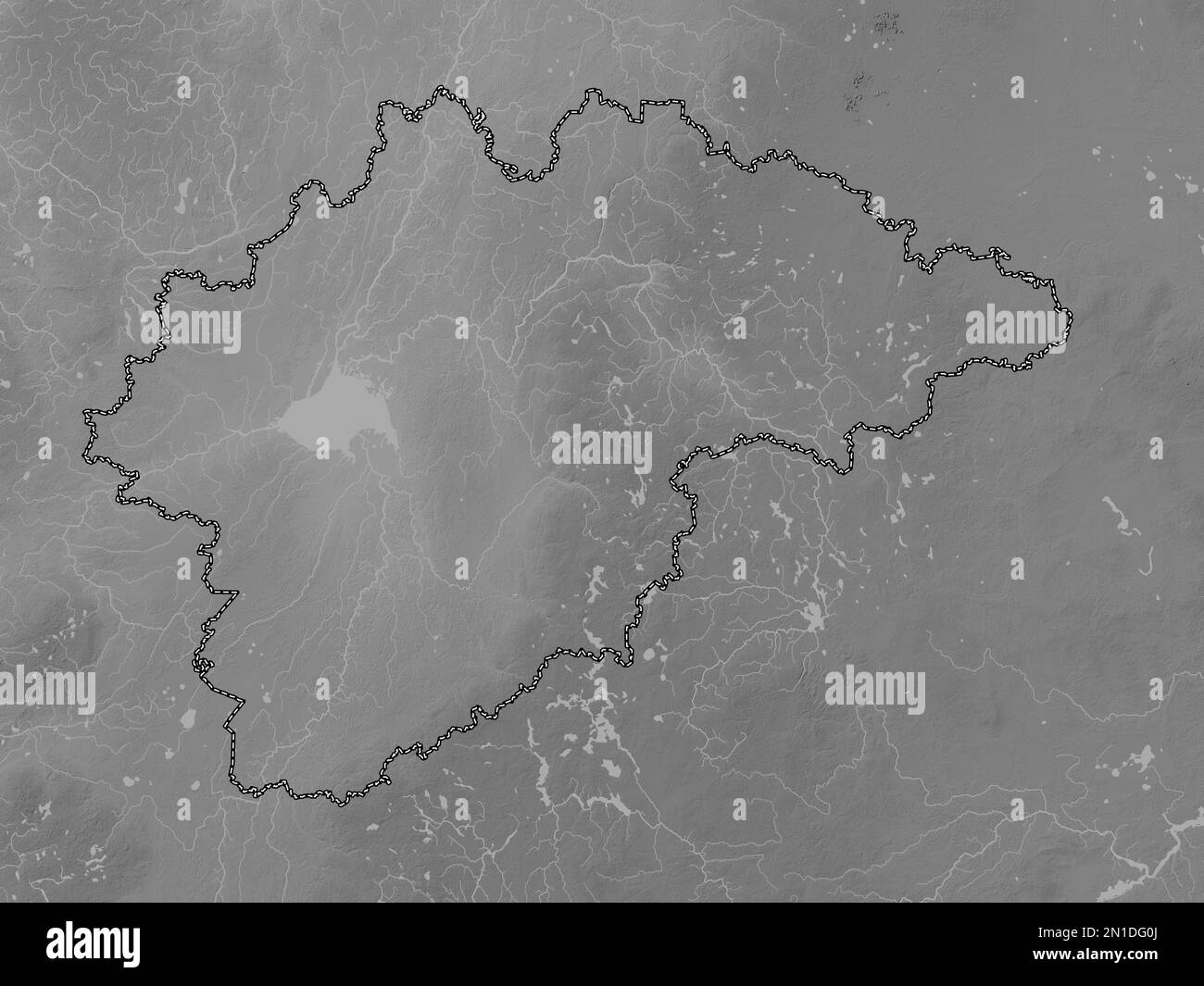 Novgorod, region of Russia. Grayscale elevation map with lakes and ...
