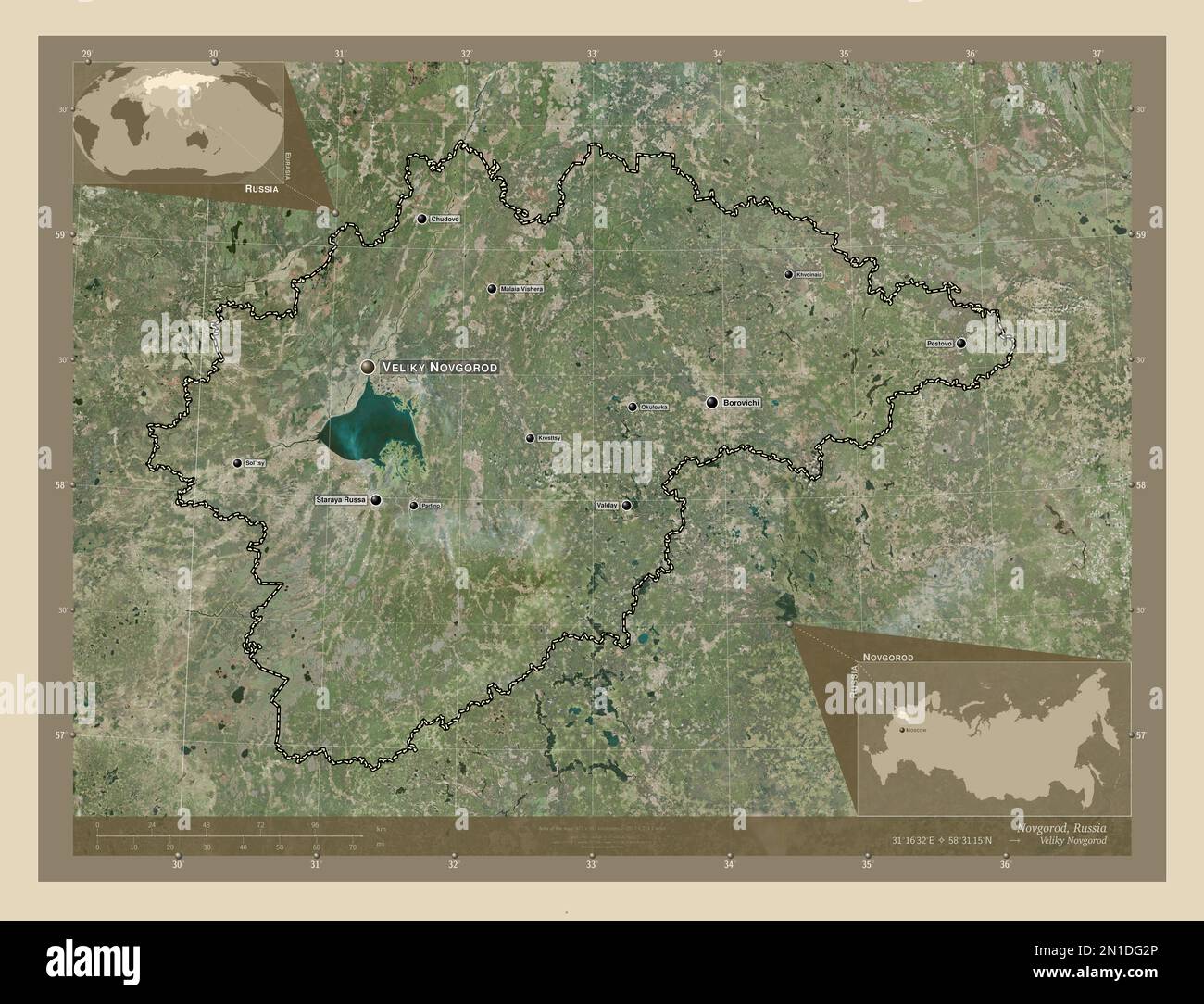 Novgorod, region of Russia. High resolution satellite map. Locations ...