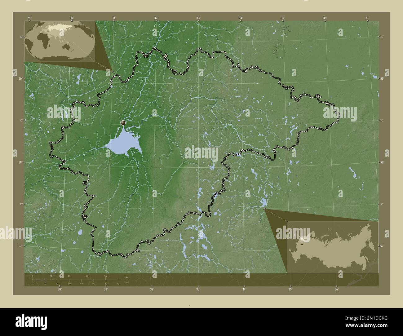Novgorod, region of Russia. Elevation map colored in wiki style with ...