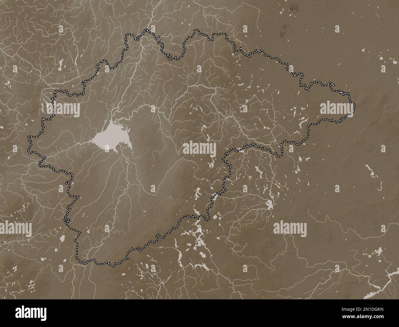 Novgorod, region of Russia. Elevation map colored in sepia tones with ...
