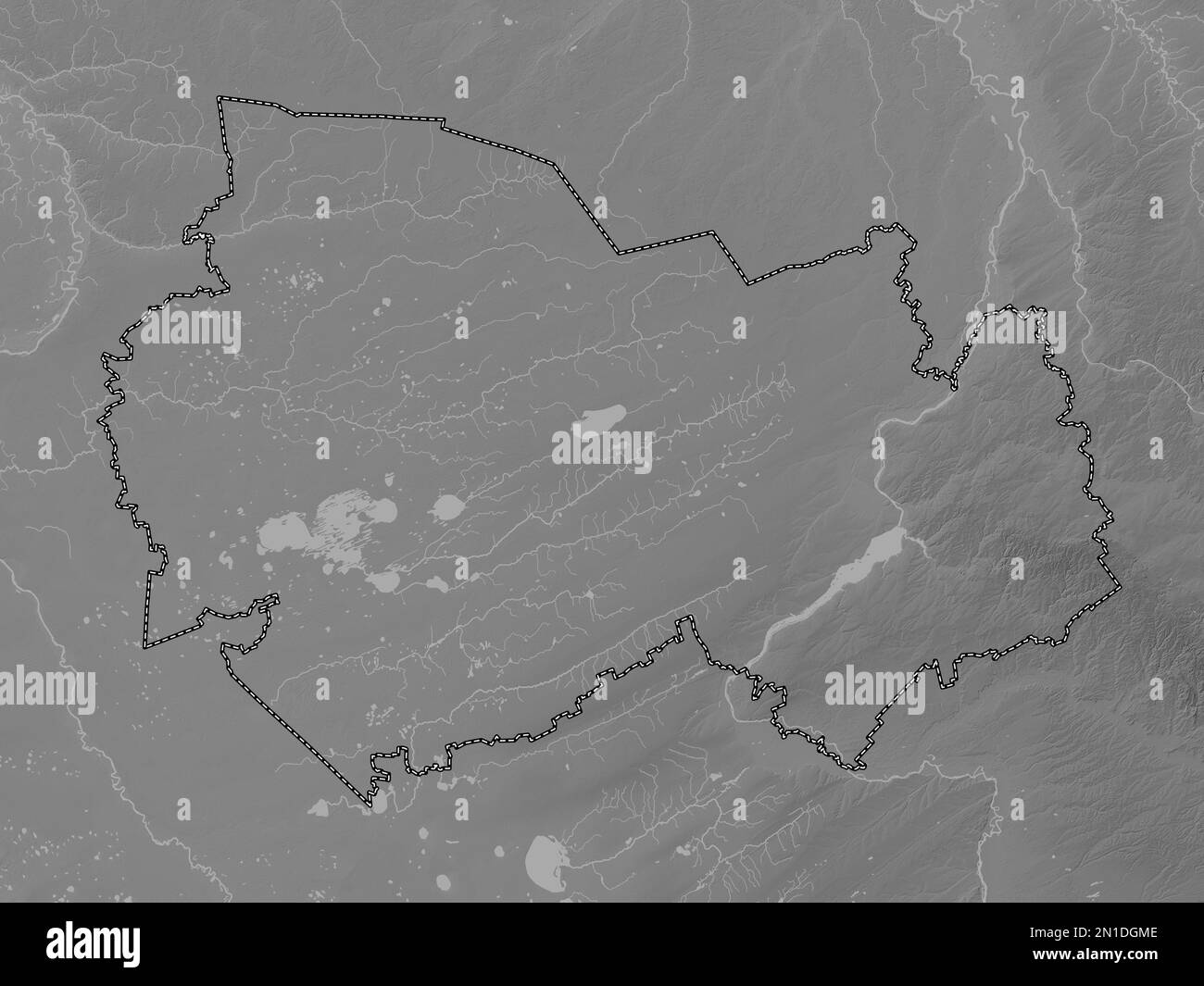 Novosibirsk, region of Russia. Grayscale elevation map with lakes and ...