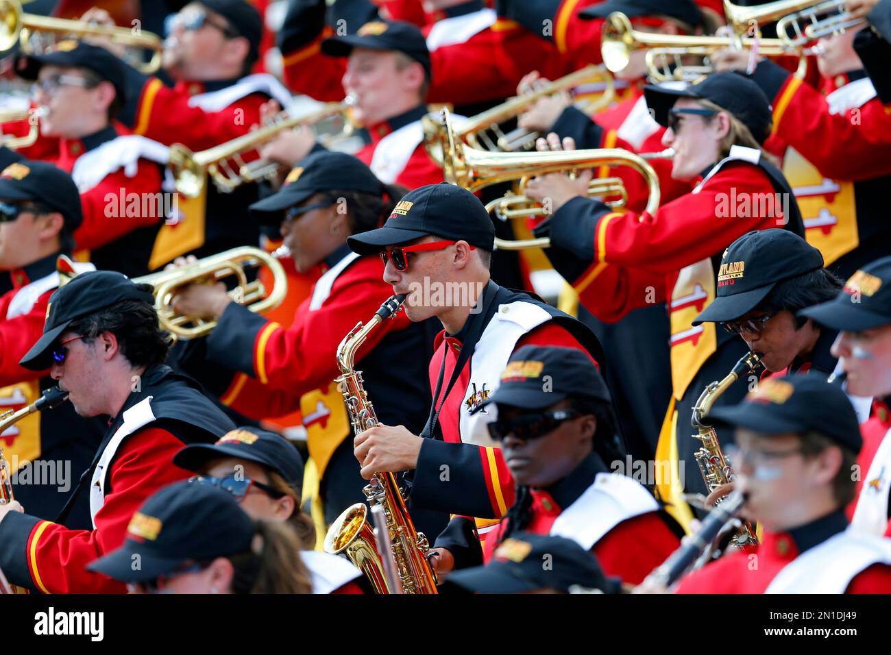 Members of the Maryland marching band perform during an NCAA college ...