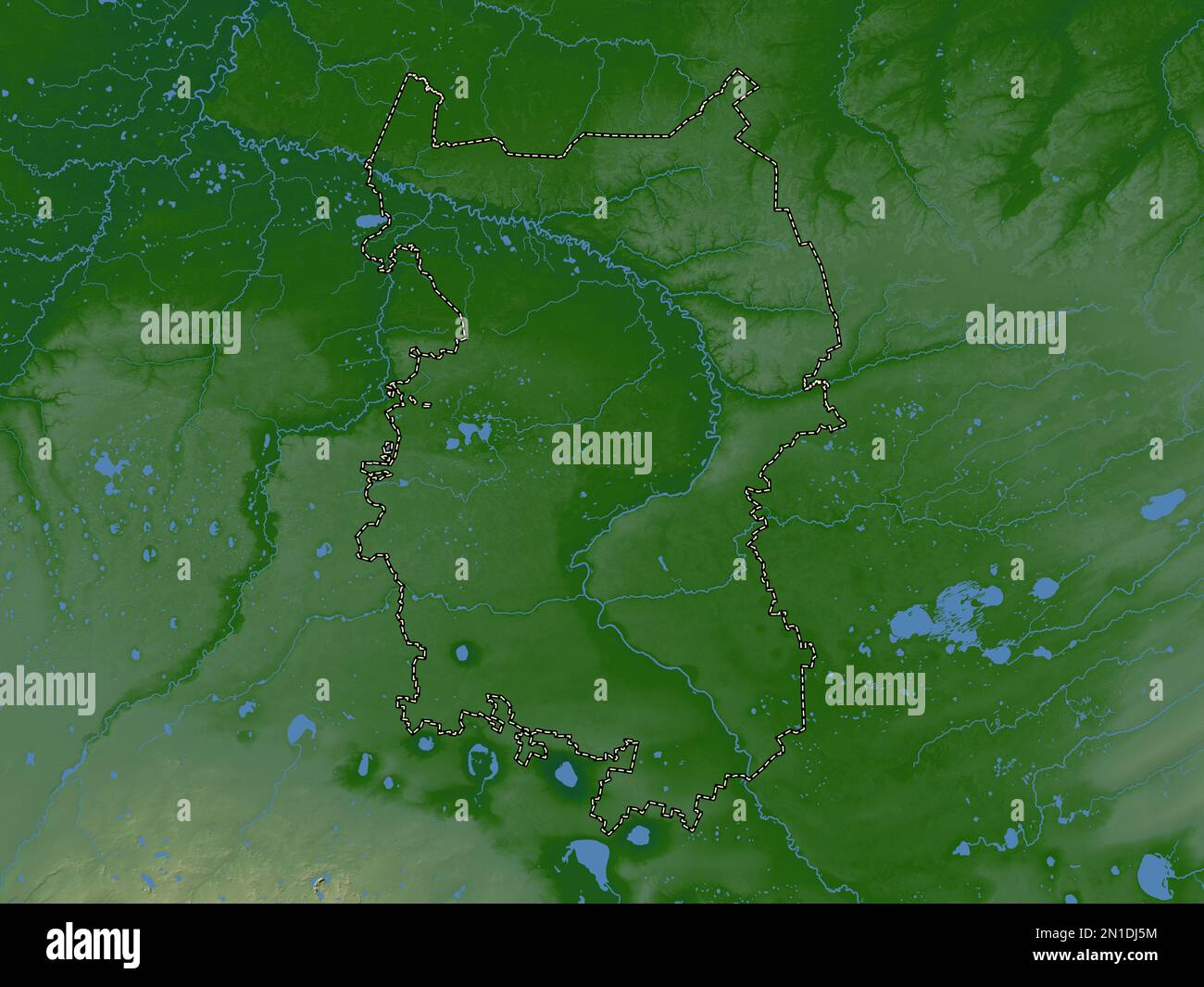Omsk, region of Russia. Colored elevation map with lakes and rivers ...