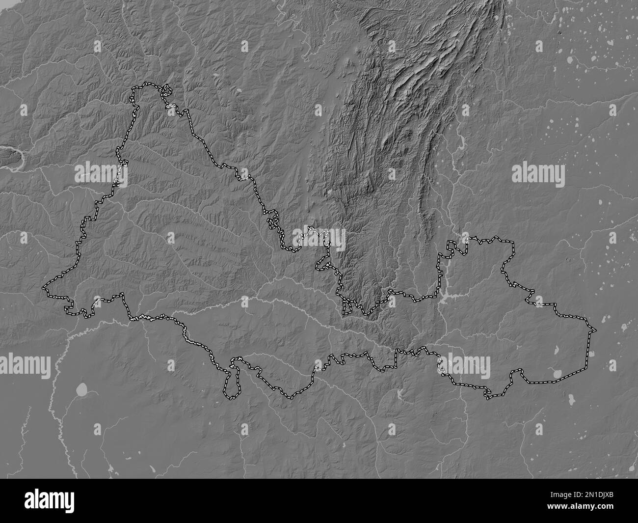 Orenburg, region of Russia. Bilevel elevation map with lakes and rivers ...
