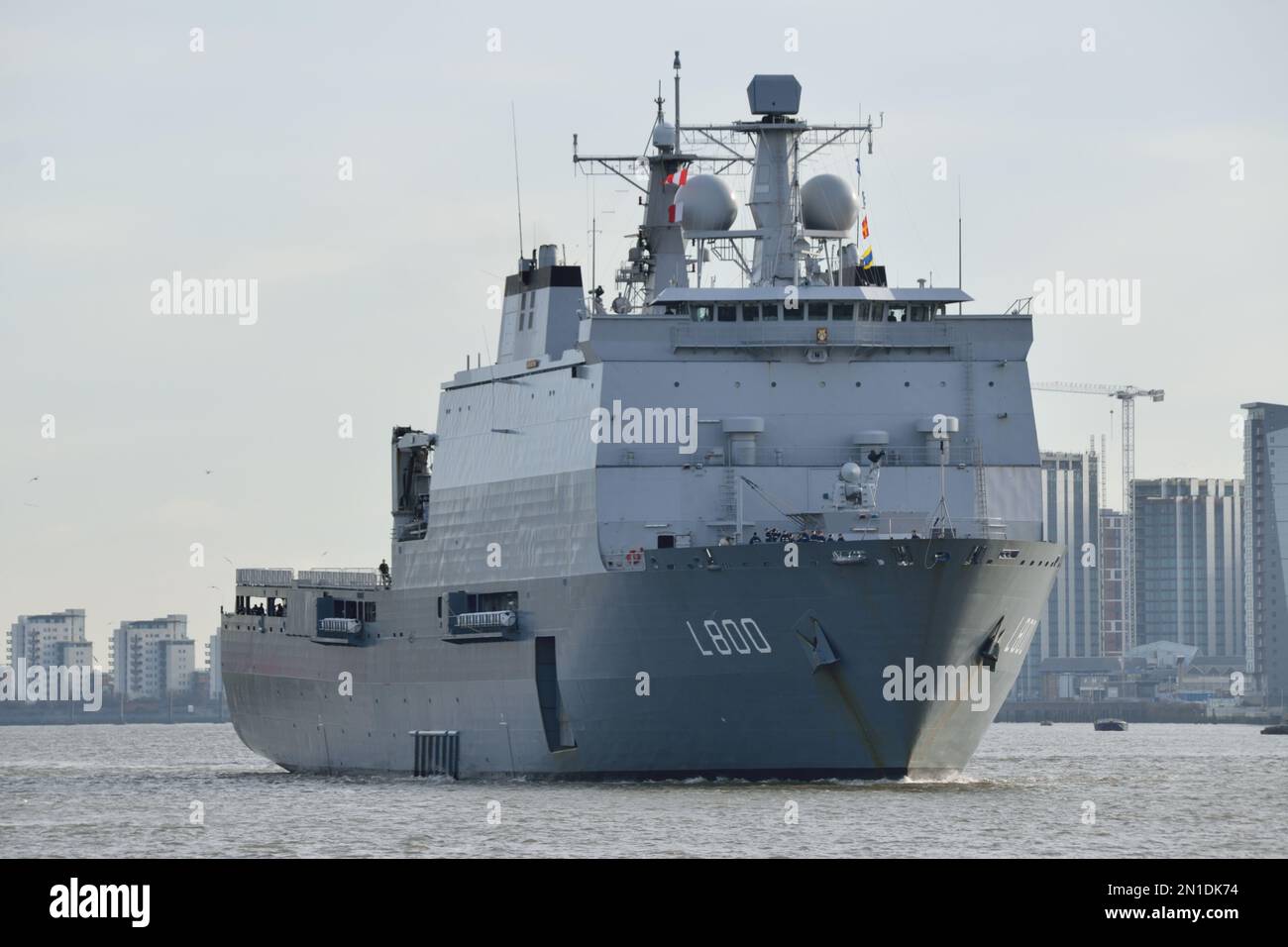 HNLMS ROTTERDAM L800 heading up the River Thames on a visit to London ...