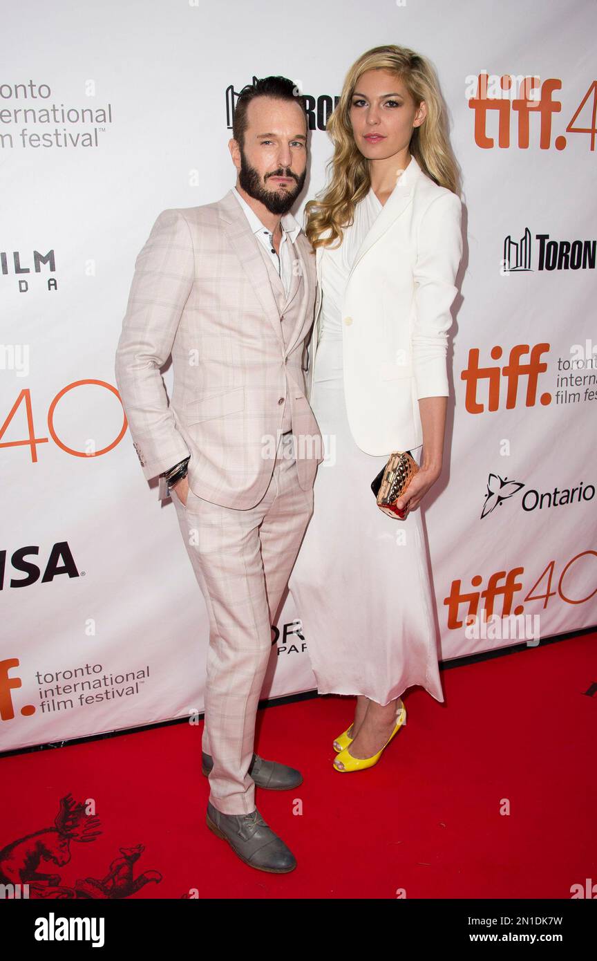 Michael Eklund and Elena Semikina attend a premiere for "Mr. Right" on ...