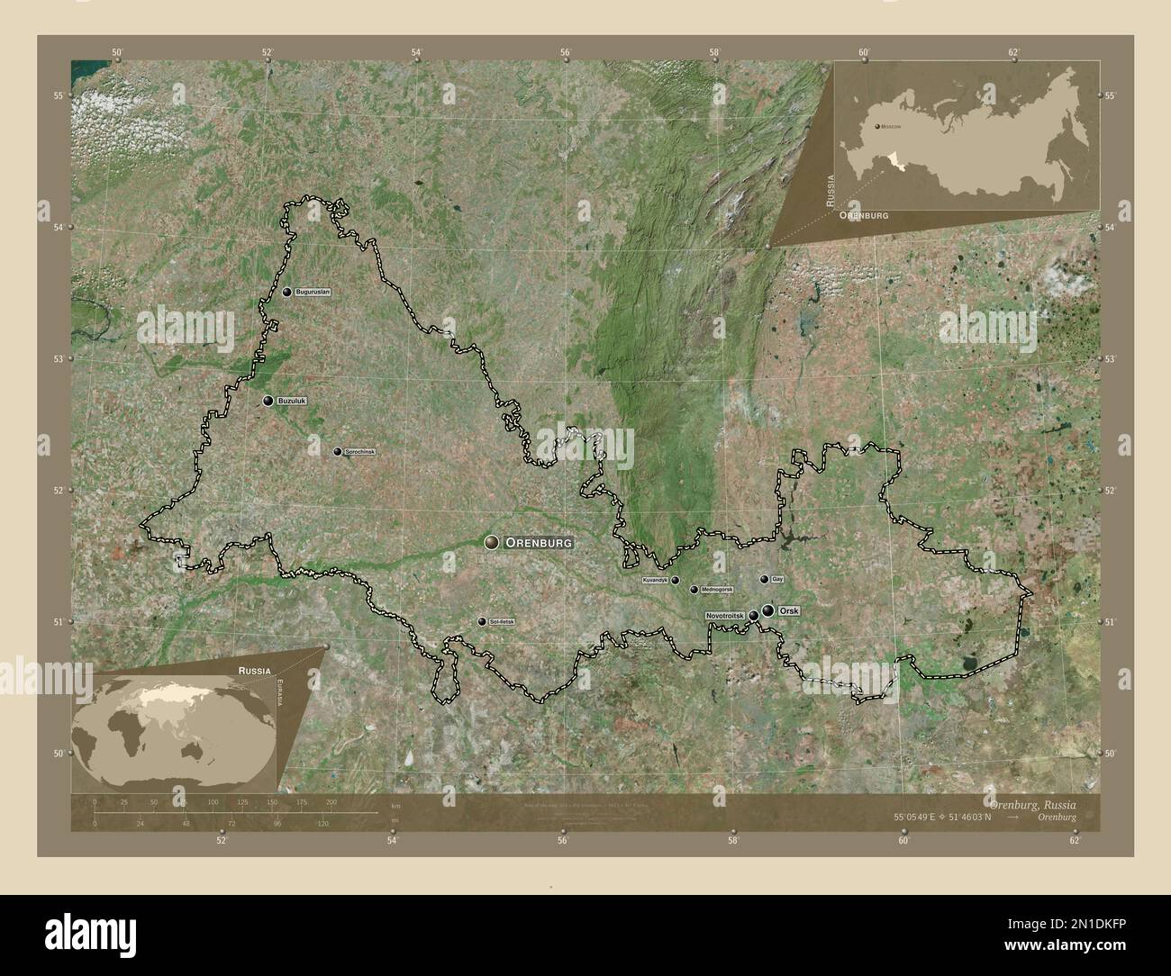 Orenburg, region of Russia. High resolution satellite map. Locations ...